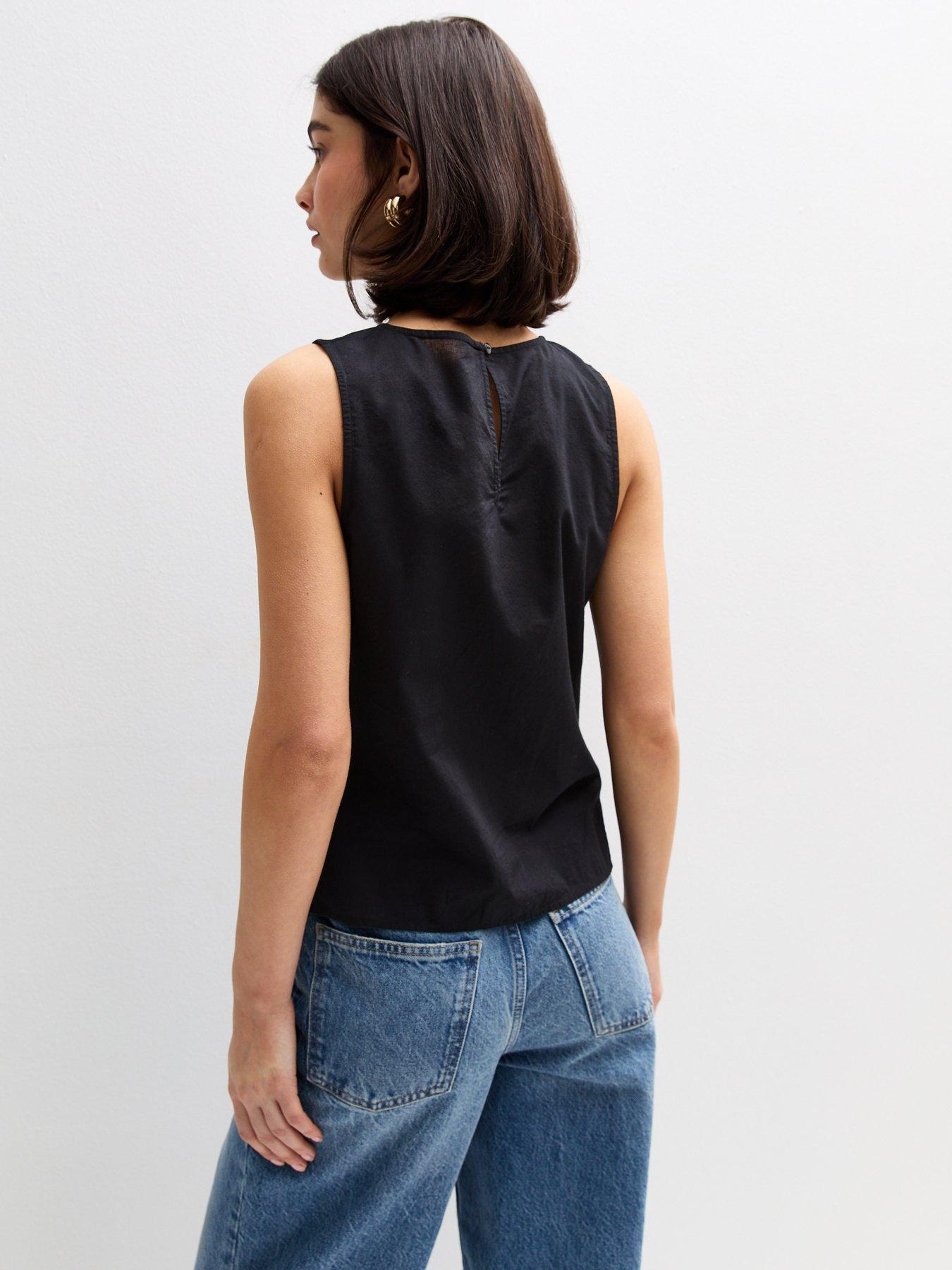 New Look Della Daisy Broderie Sleeveless Vest - Black | Littlewoods