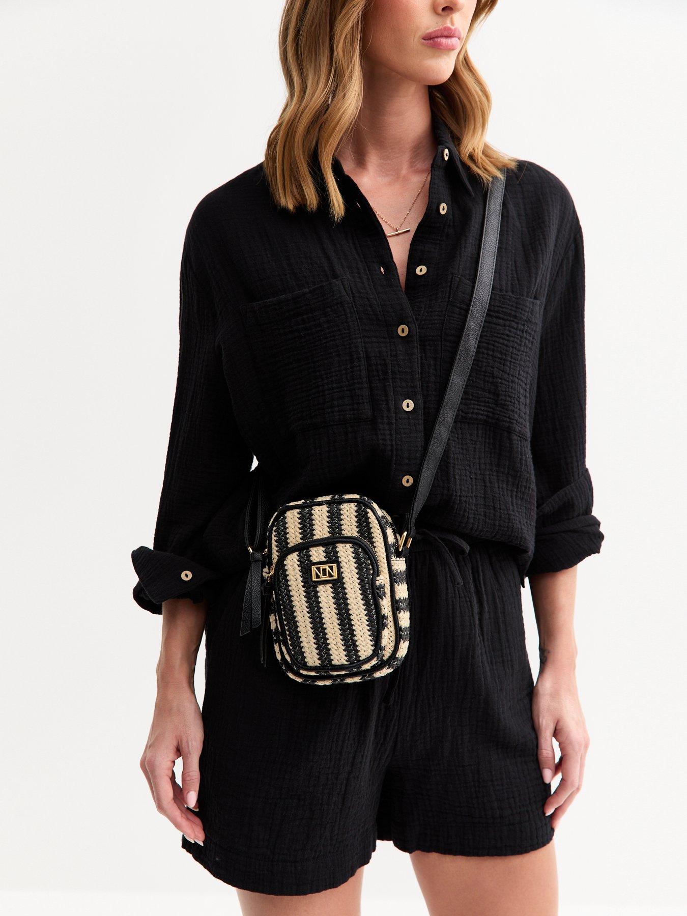 New Look Striped Raffia Crossbody Phone Bag - Black | Littlewoods
