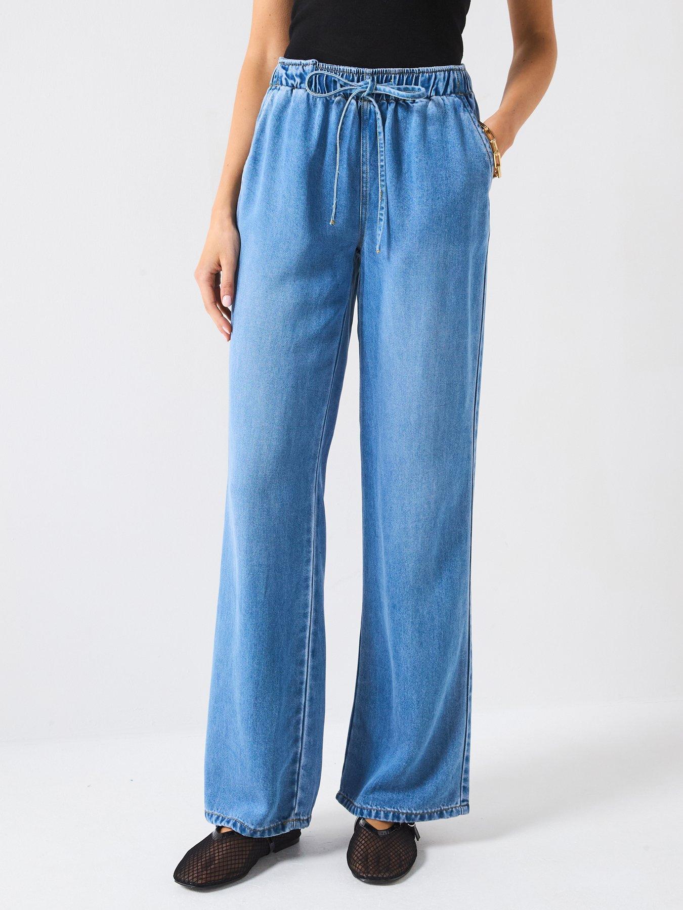 Only High Rise Tie Waist Jeans - Blue | Littlewoods