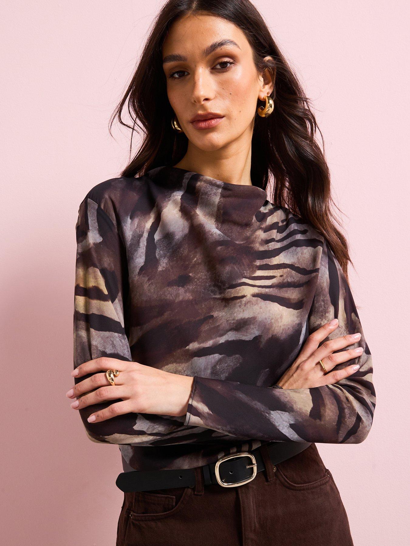 Mango Zebra Satin Blouse - Brown | Littlewoods