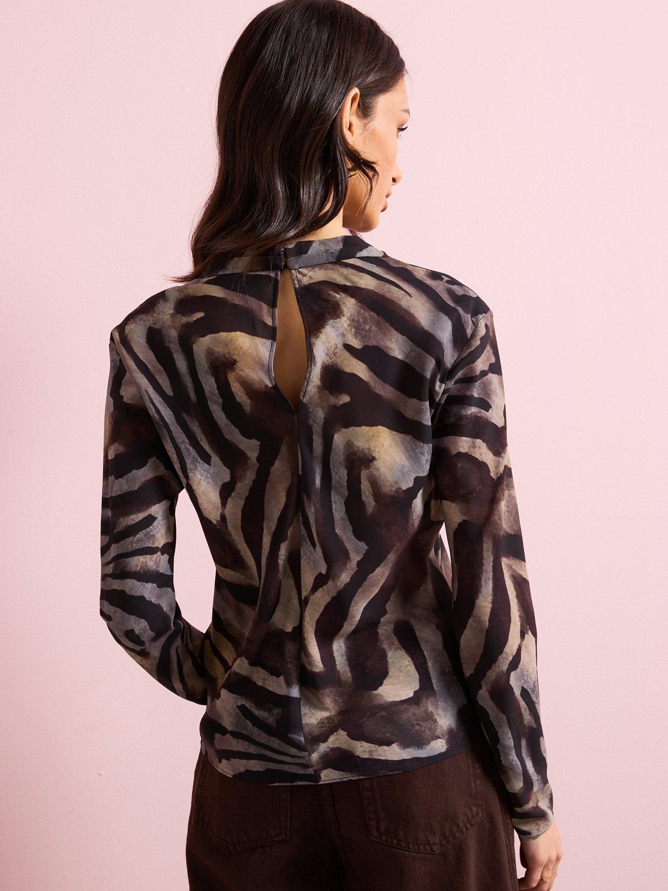 Mango Zebra Satin Blouse - Brown | Littlewoods