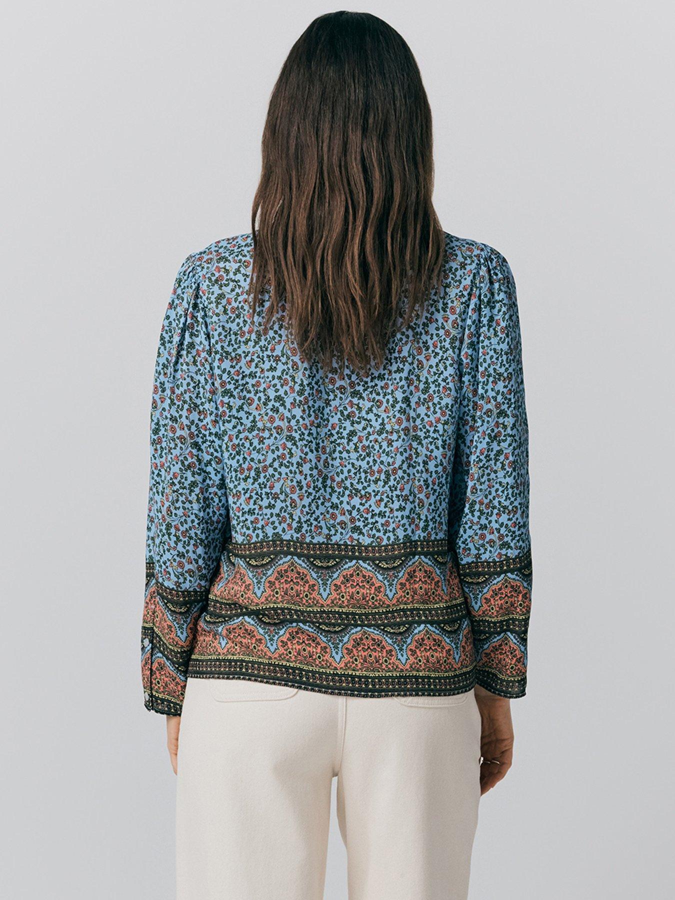 Ghost Lana Border Print Button Through Blouse - Blue Bandana Floral ...