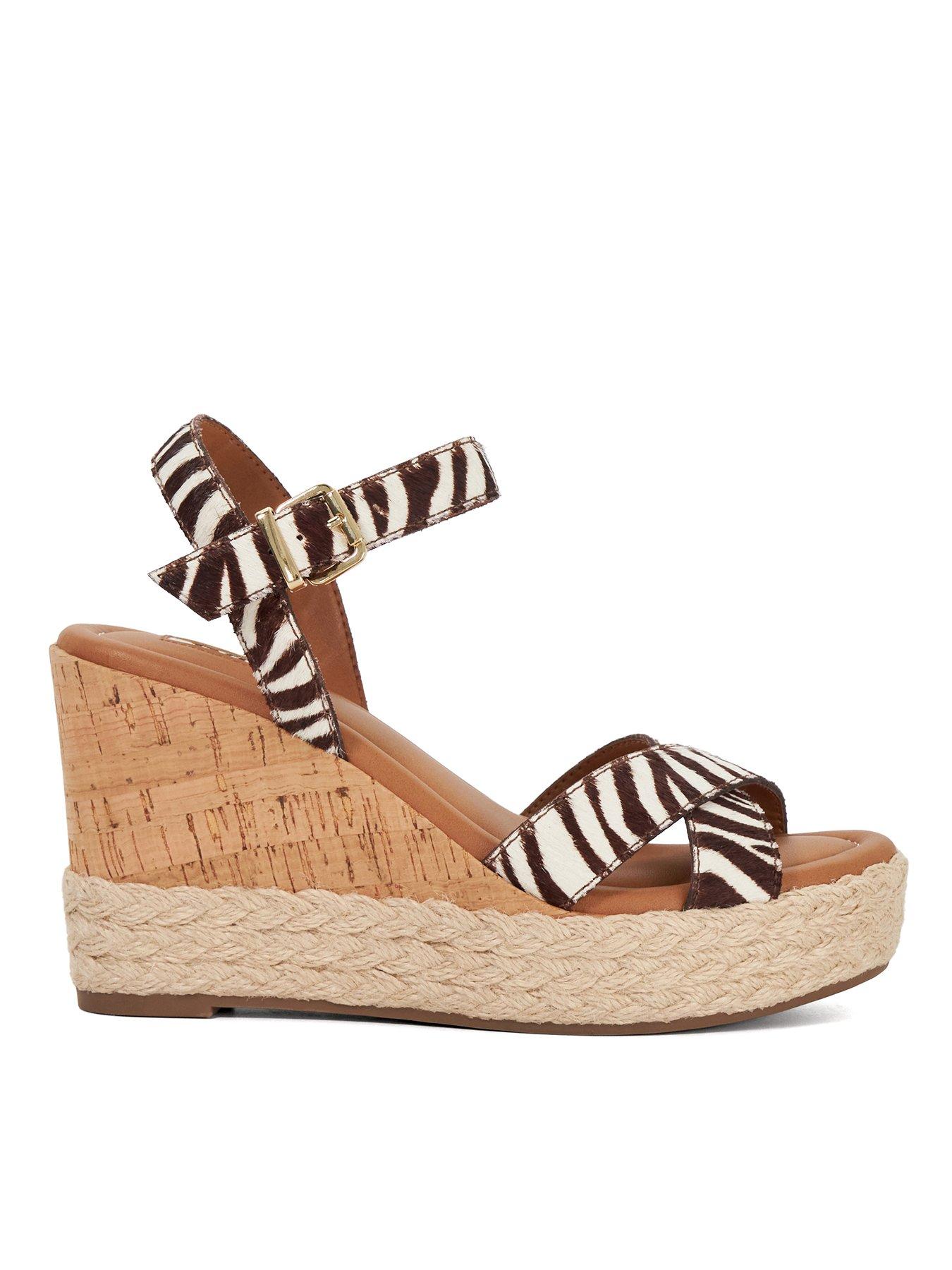 Dune London Kindest Cork And Woven Wedge Sandals - Zebra | Littlewoods