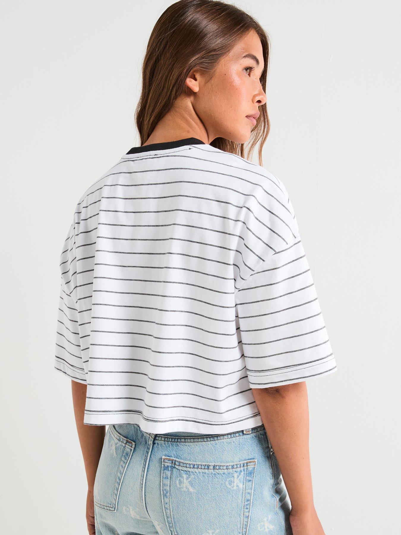 Calvin Klein Jeans Cropped Stripe Boxy Tee - White | Littlewoods