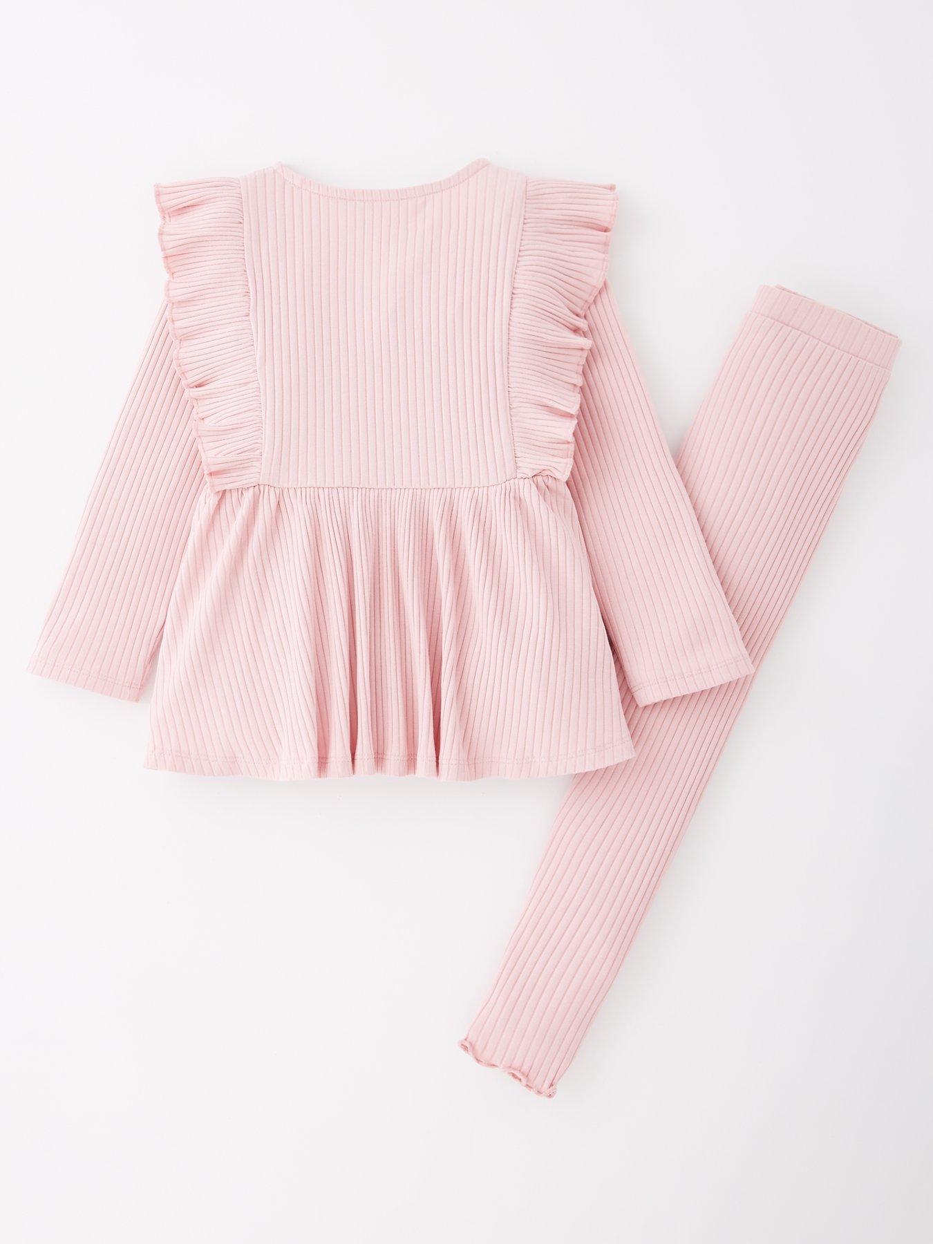 Mini V by Very Girls Rib Peplum Hem And Frill Shoulder Long Sleeve Top ...
