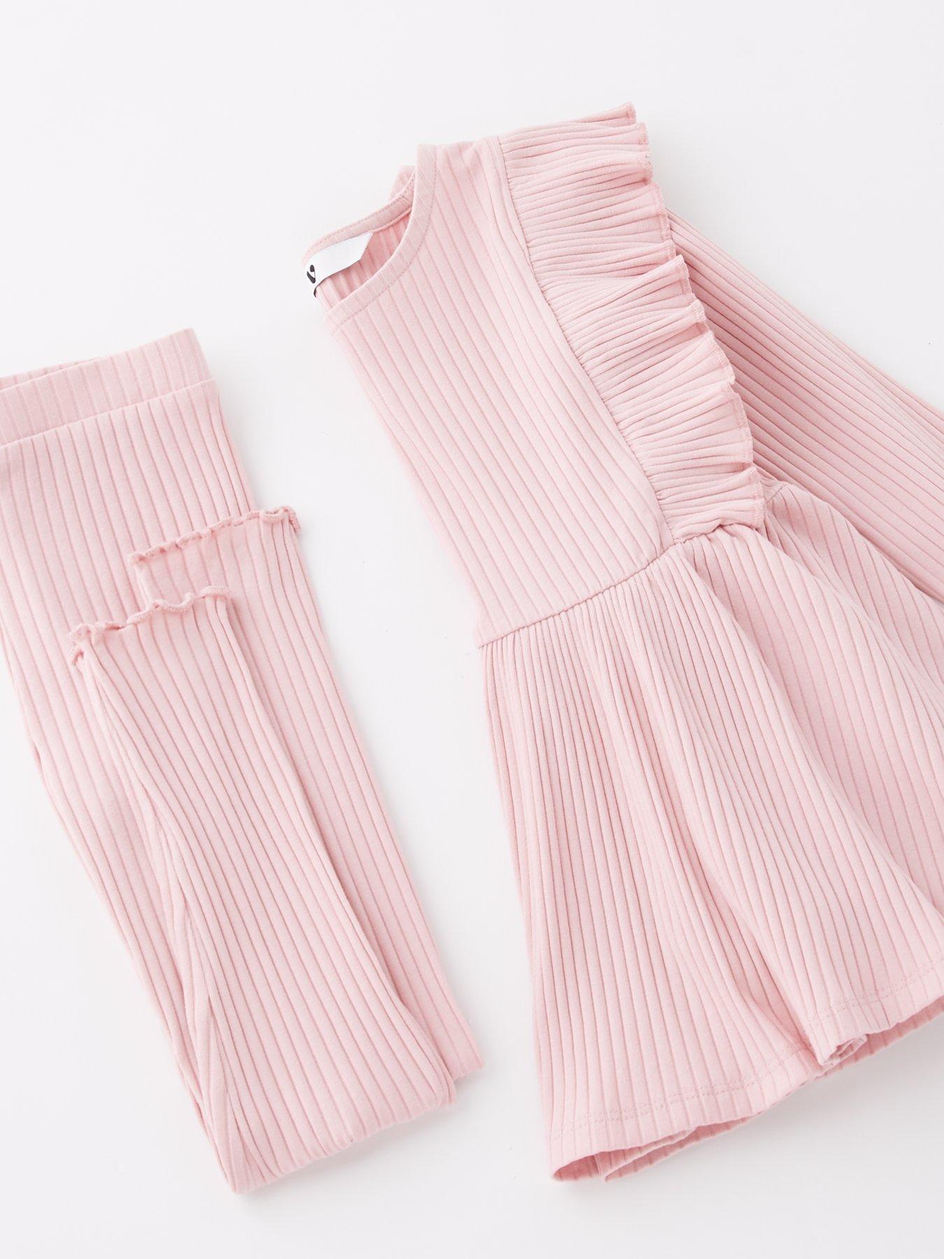 Mini V by Very Girls Rib Peplum Hem And Frill Shoulder Long Sleeve Top ...