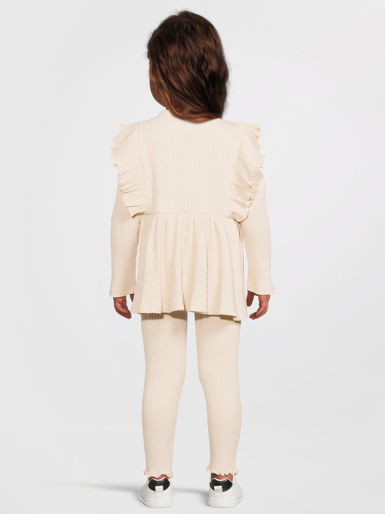 Mini V by Very Girls Rib Peplum Hem Frill Shoulder Long Sleeve Top and ...