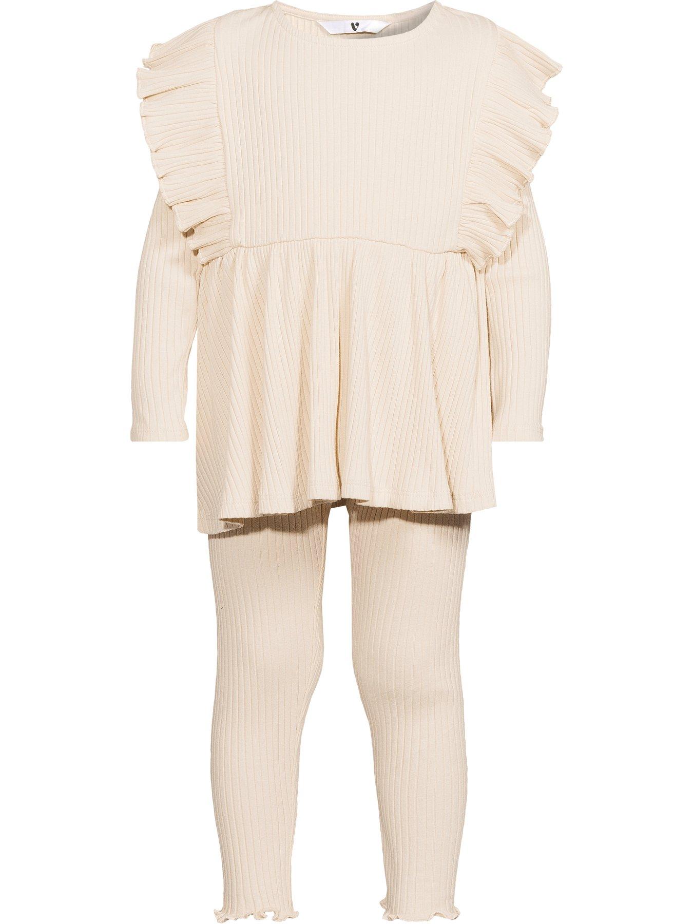 Mini V by Very Girls Rib Peplum Hem Frill Shoulder Long Sleeve Top and ...