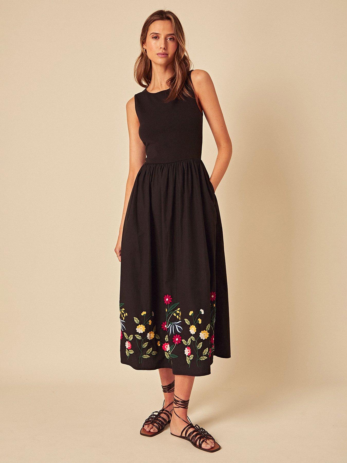Nobodys Child Embroidered Midi Dress - Black | Littlewoods
