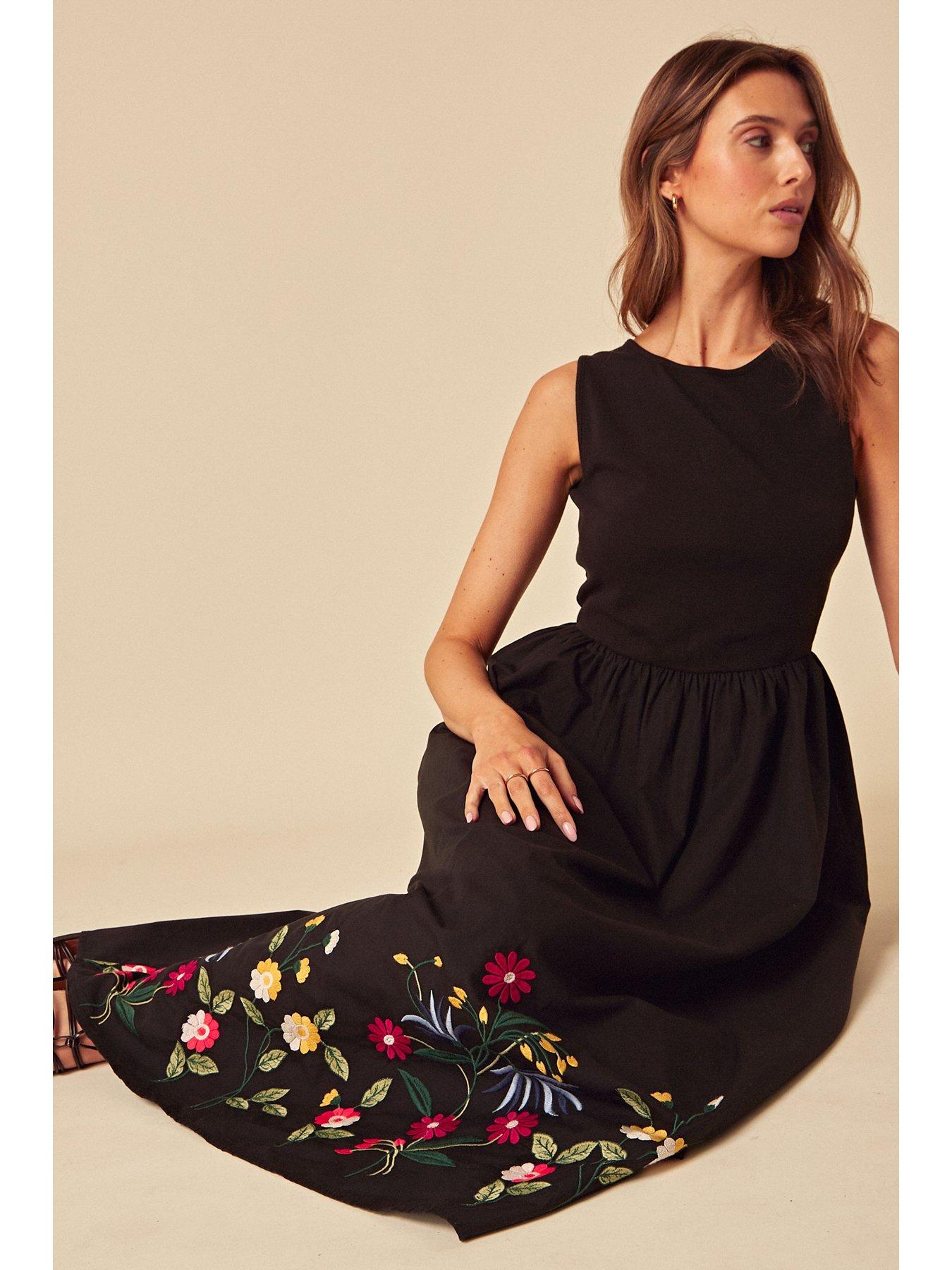 Nobodys Child Embroidered Midi Dress - Black | Littlewoods
