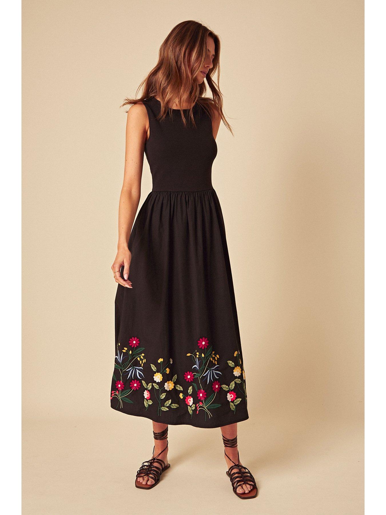 Nobodys Child Embroidered Midi Dress - Black | Littlewoods