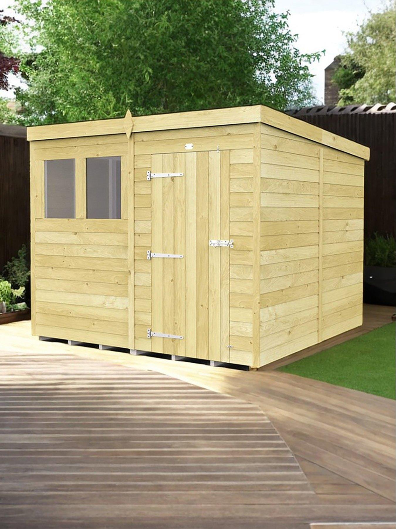 Home & Garden | Shiplap | Wood | Pent Roof | 8ft x 8ft | Littlewoods