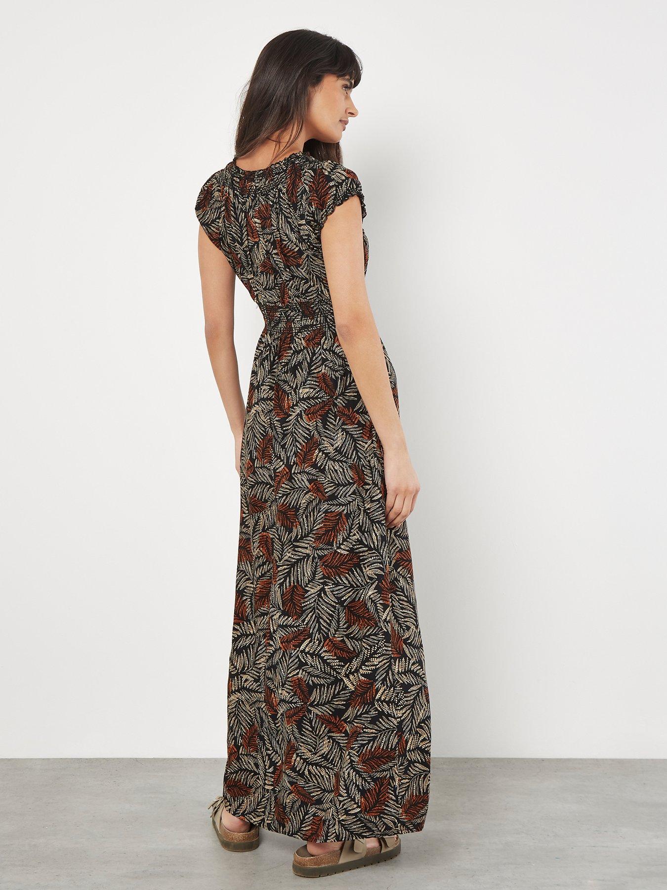 Apricot Rustic Leaves Smock V-neck Maxi Dress - Rust | Littlewoods