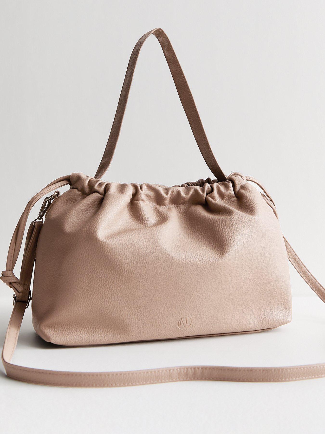 New Look Mink Brown Pebbled Faux Leather Drawstring Hobo Bag - Beige ...