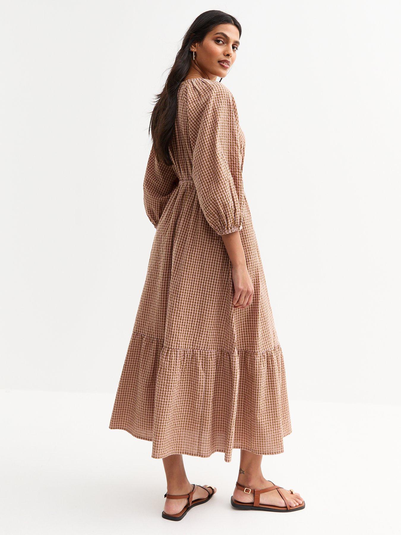 New Look Brown Checked Midi Smock Dress | Littlewoods