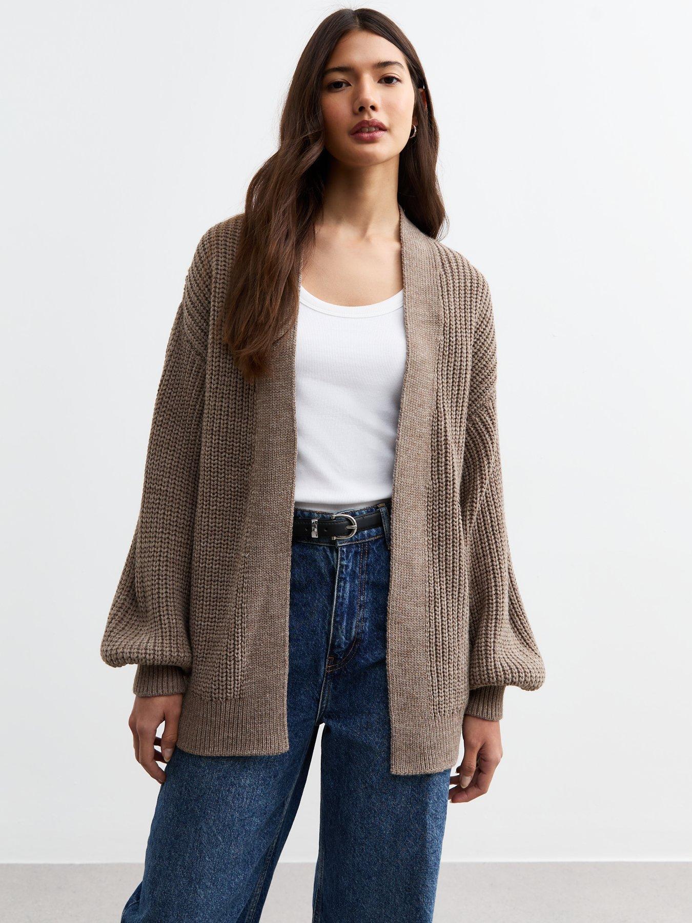 New Look Mink Chunky Knit Balloon Sleeve Cardigan | Littlewoods