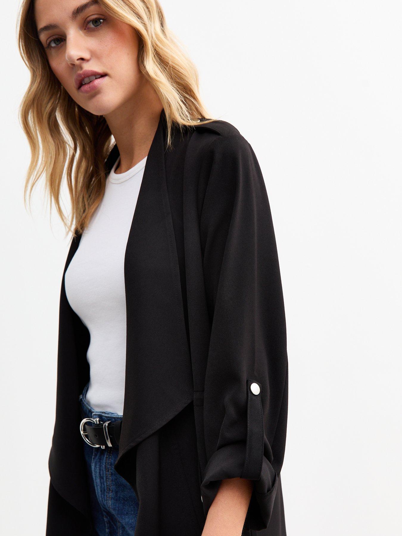 New Look Black Waterfall Hem Duster Jacket | Littlewoods