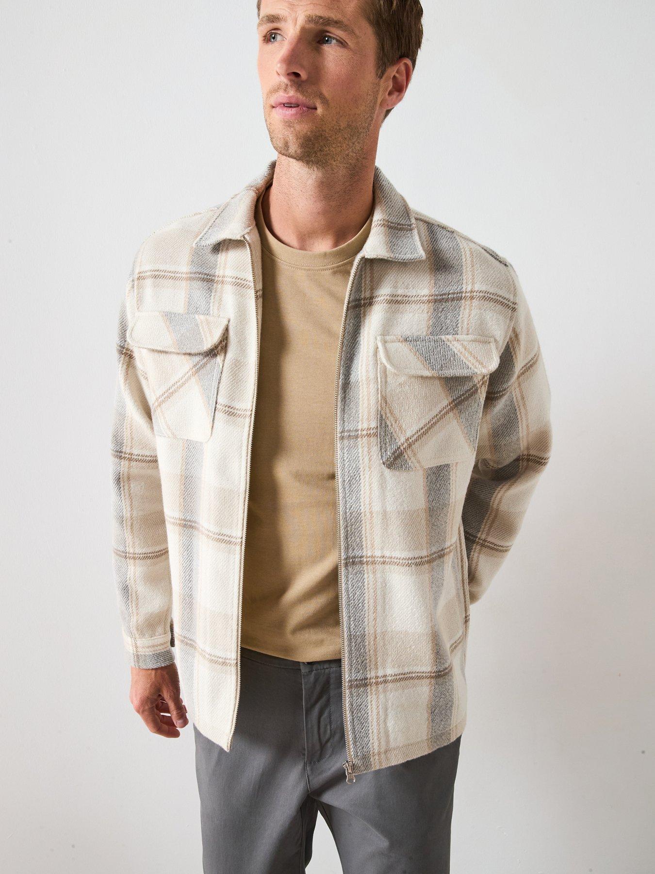 Very Man Check Zip Shacket - Beige | Littlewoods