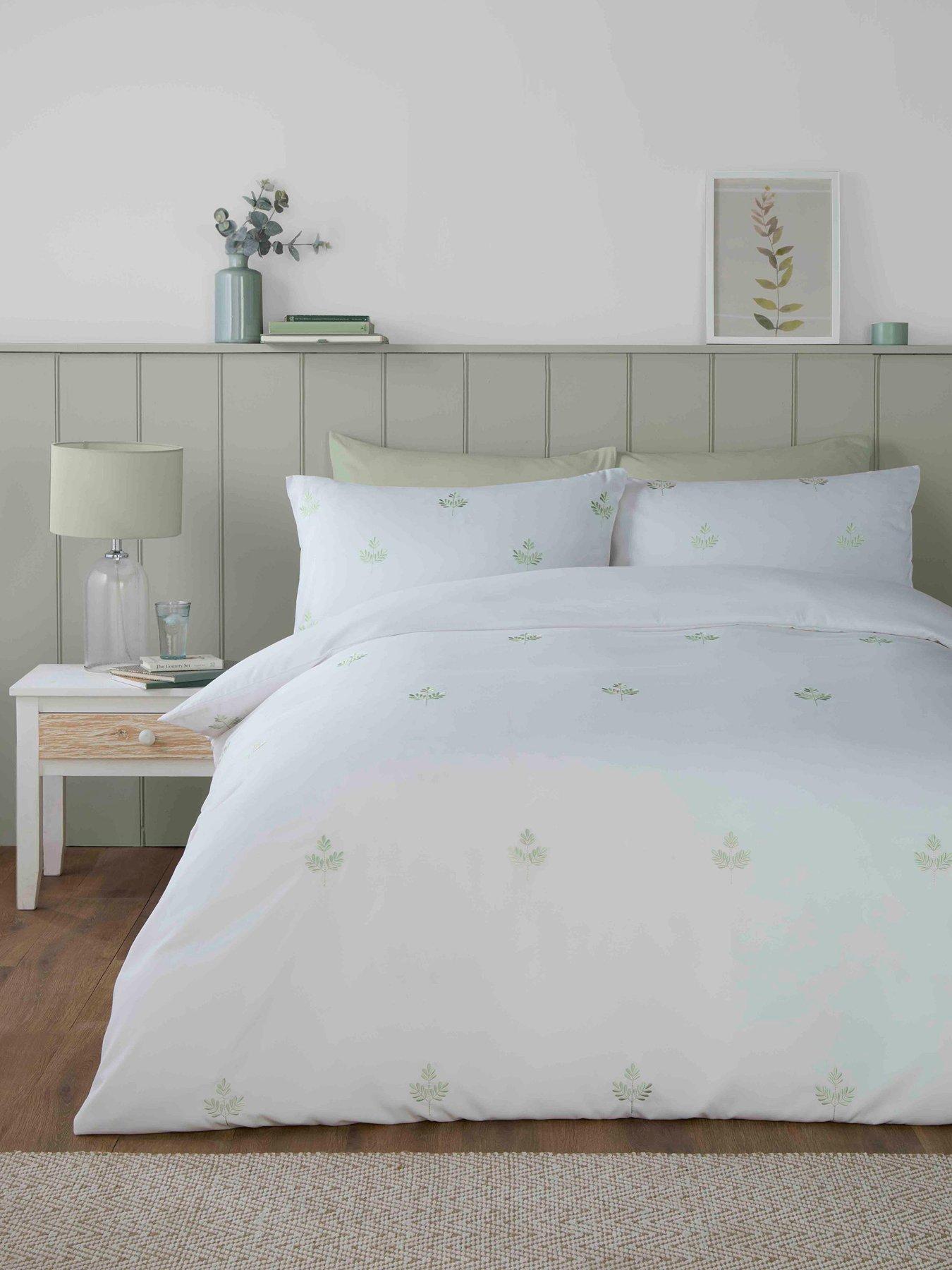 Serene Emily Embroidery Duvet Cover Set in Green | Littlewoods