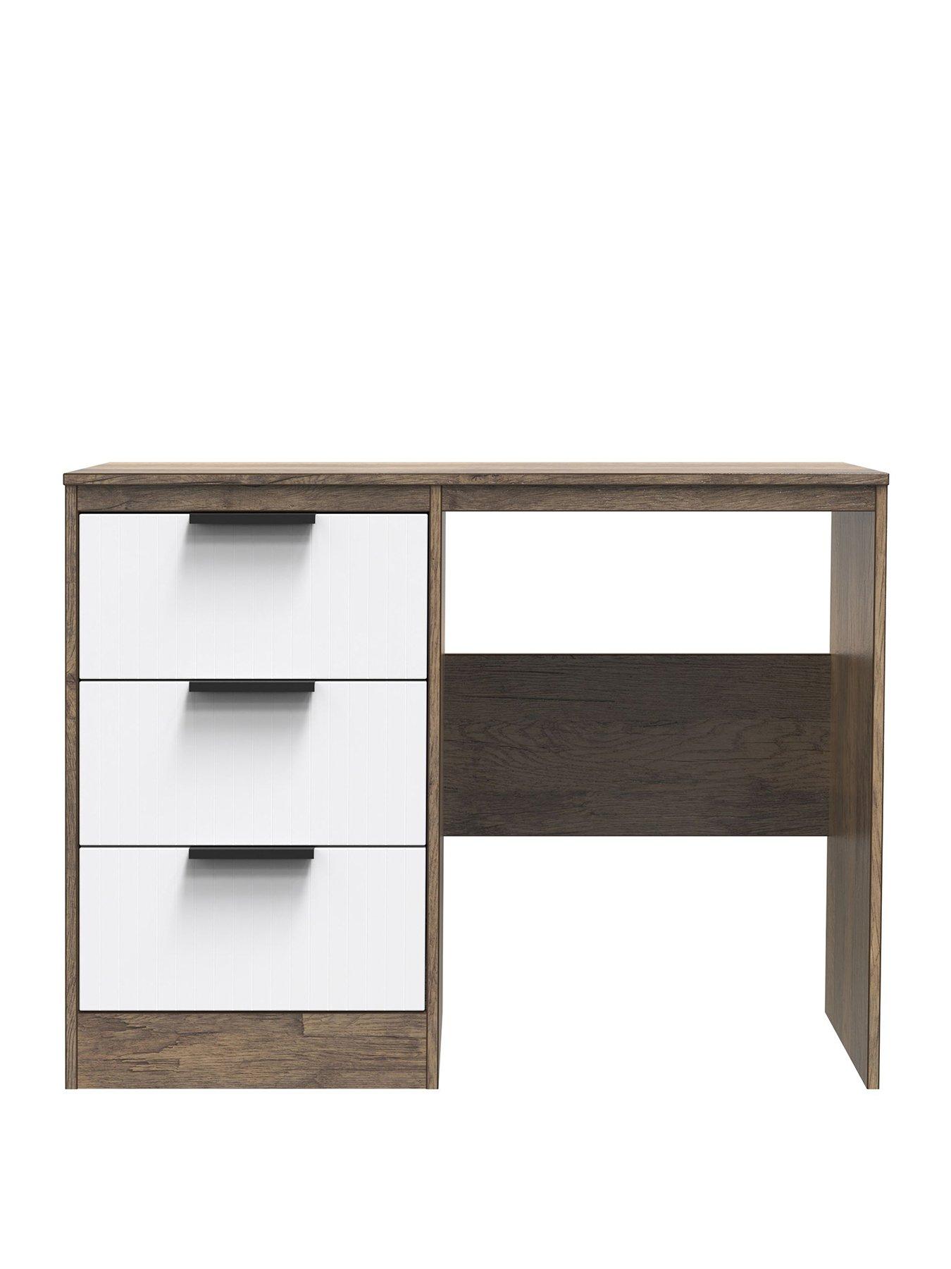 SWIFT Nevada Ready Assembled 3 Drawer Desk/Dressing Table - White/Oak ...