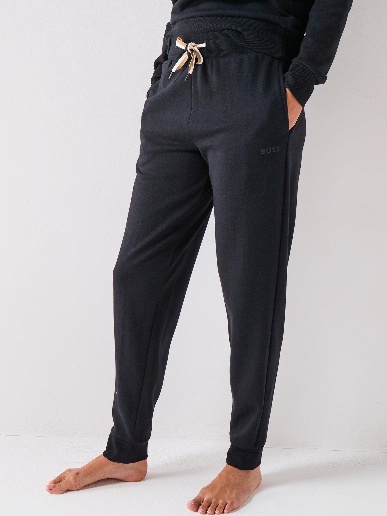 BOSS Cuffed Tracksuit Bottoms With Signature Stripe Drawcord - Black ...
