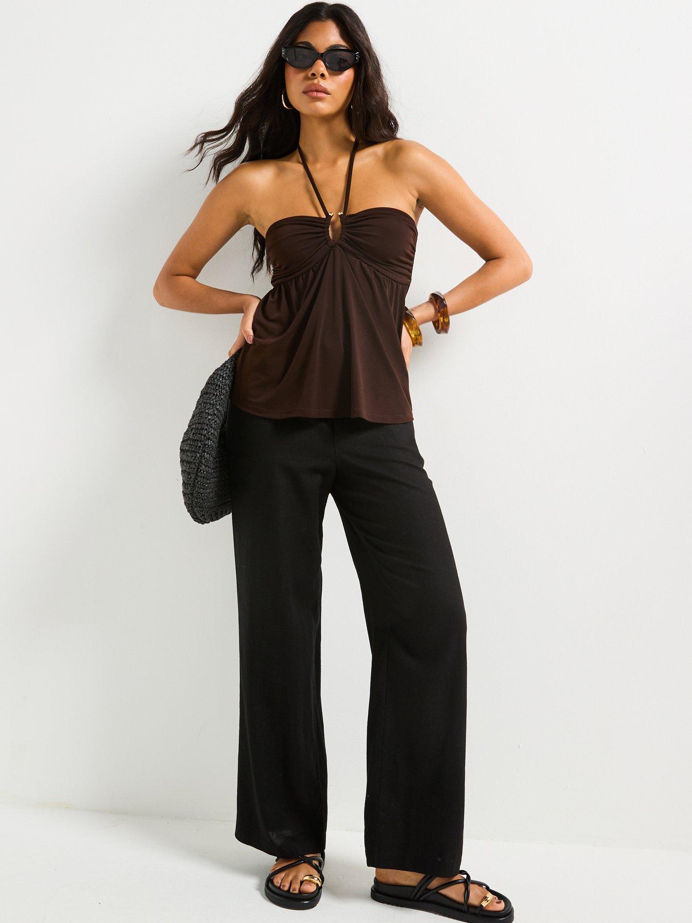 V by Very Strappy Halter Top - Brown | Littlewoods