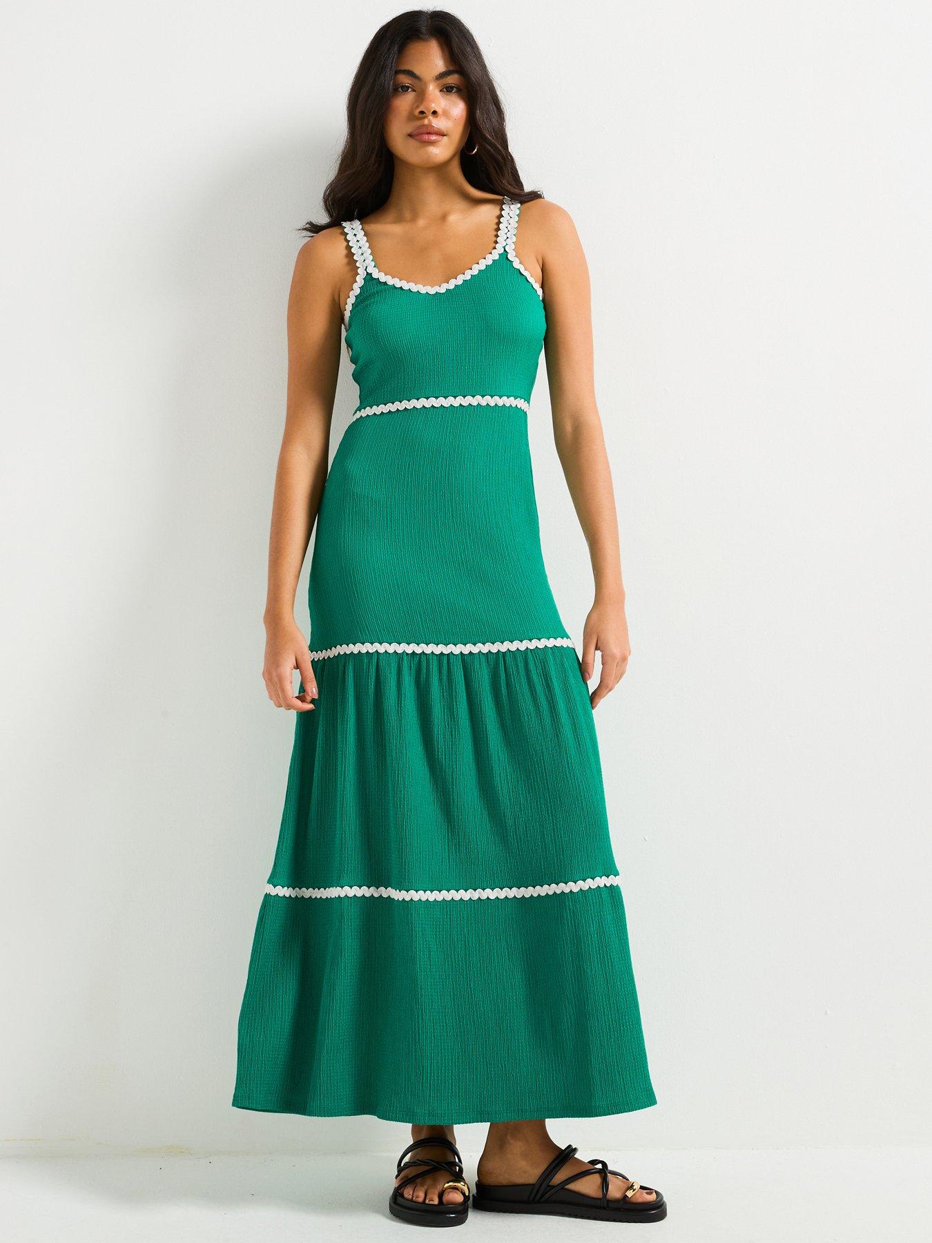 V by Very Rik Rak Tiered Maxi Dress - Green | Littlewoods
