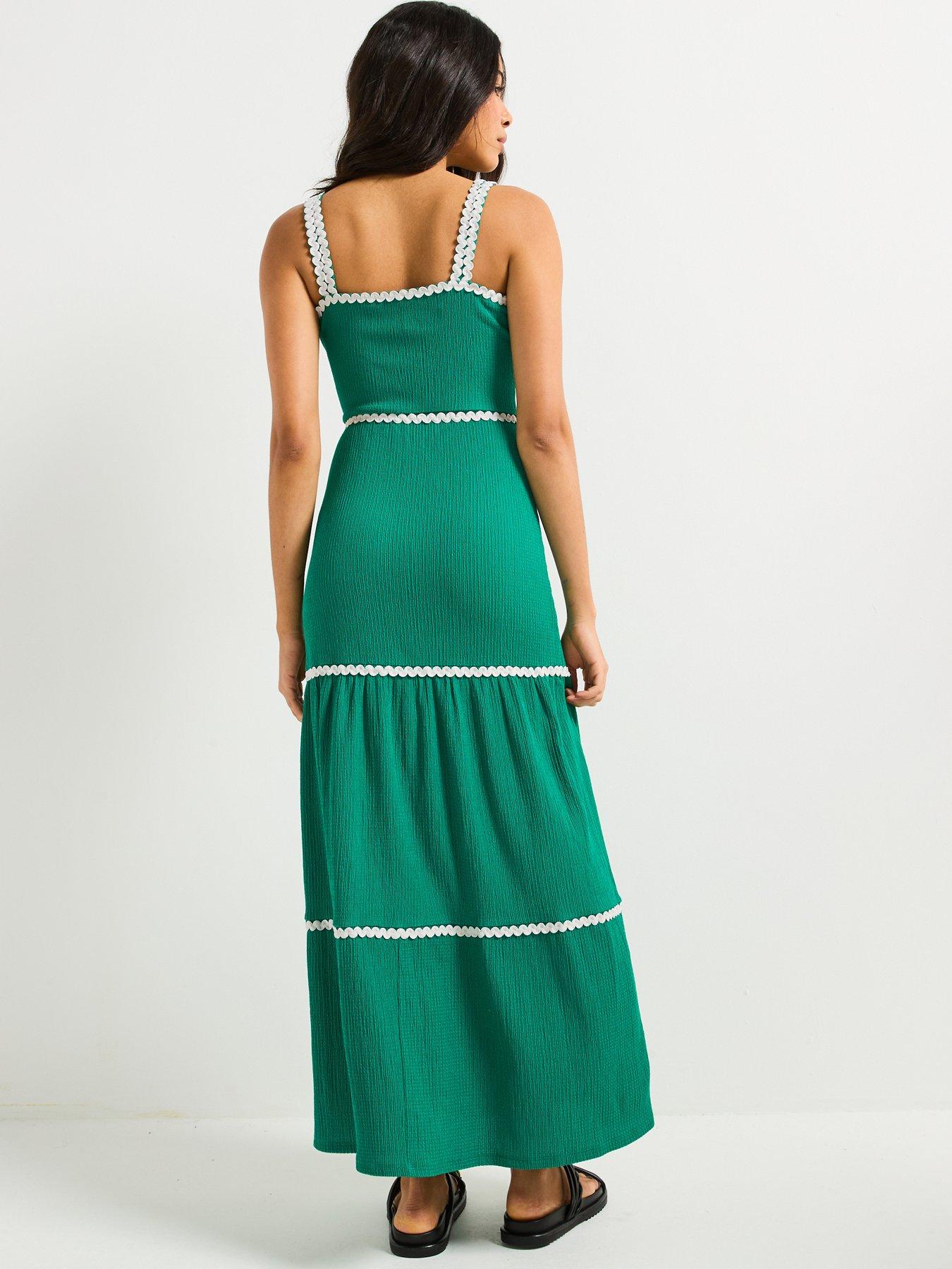 V by Very Rik Rak Tiered Maxi Dress - Green | Littlewoods