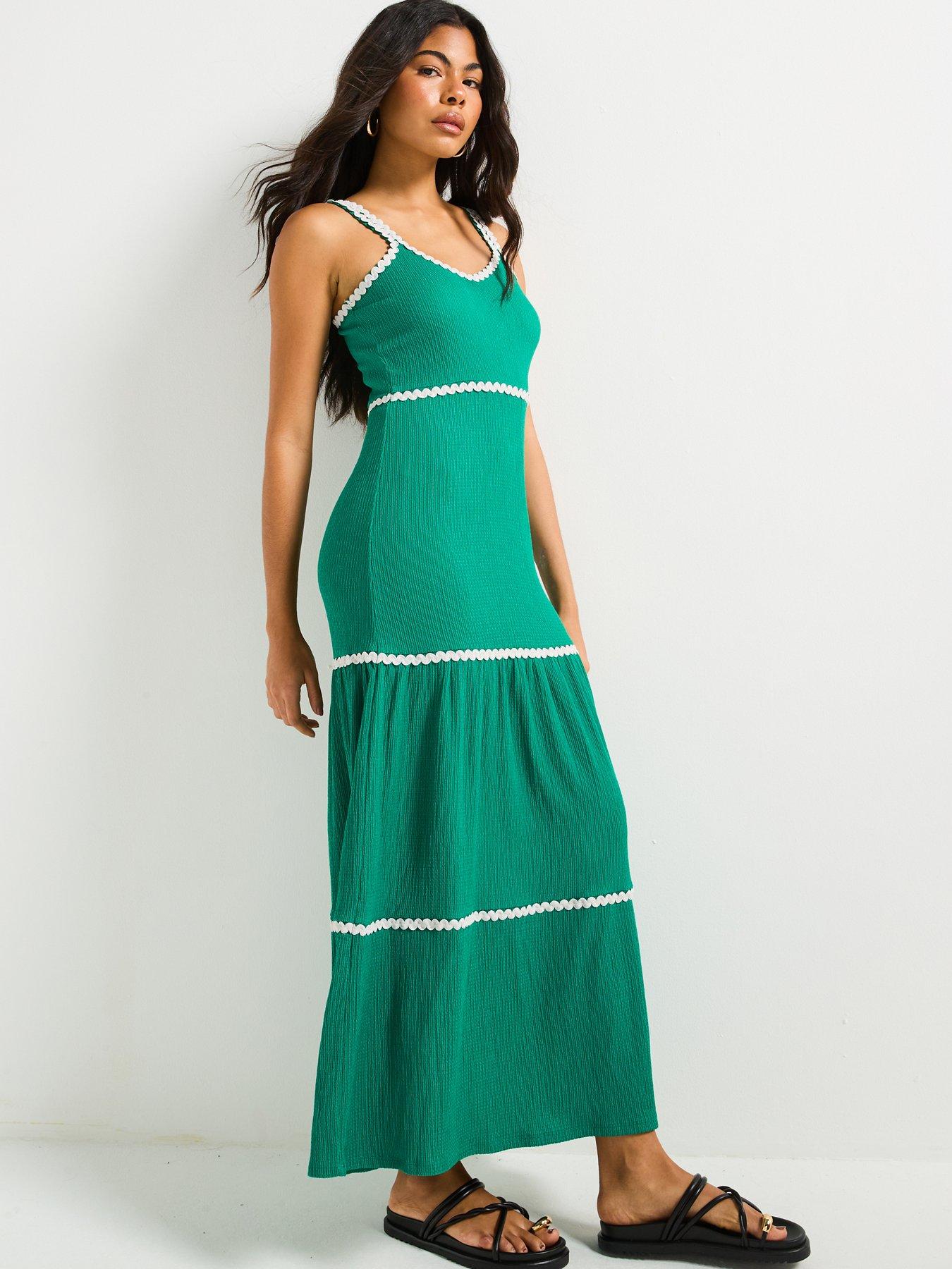 V by Very Rik Rak Tiered Maxi Dress - Green | Littlewoods