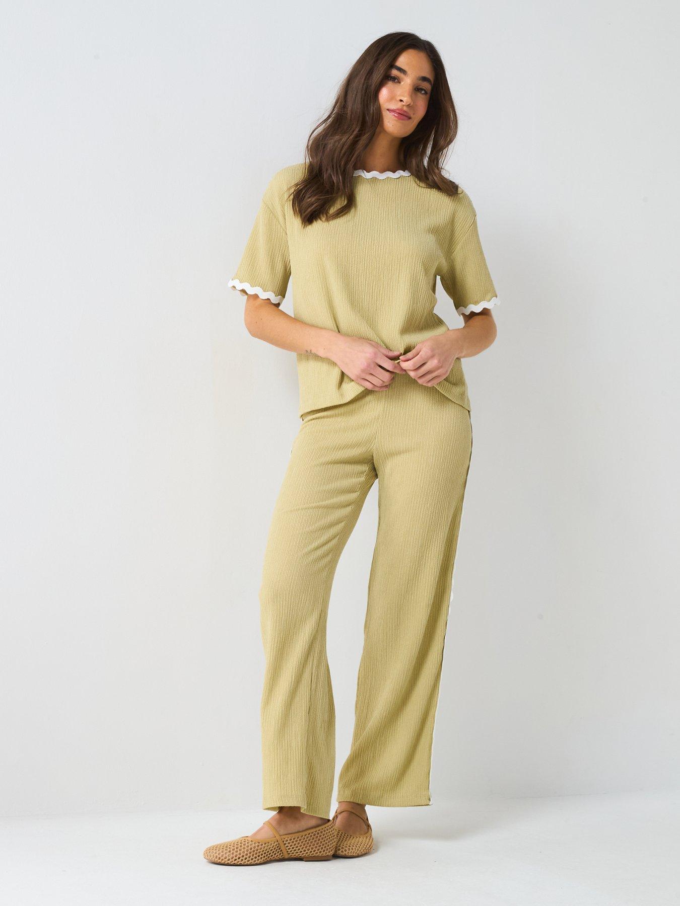 V by Very Rik Rak Wide Leg Trouser - Green | Littlewoods