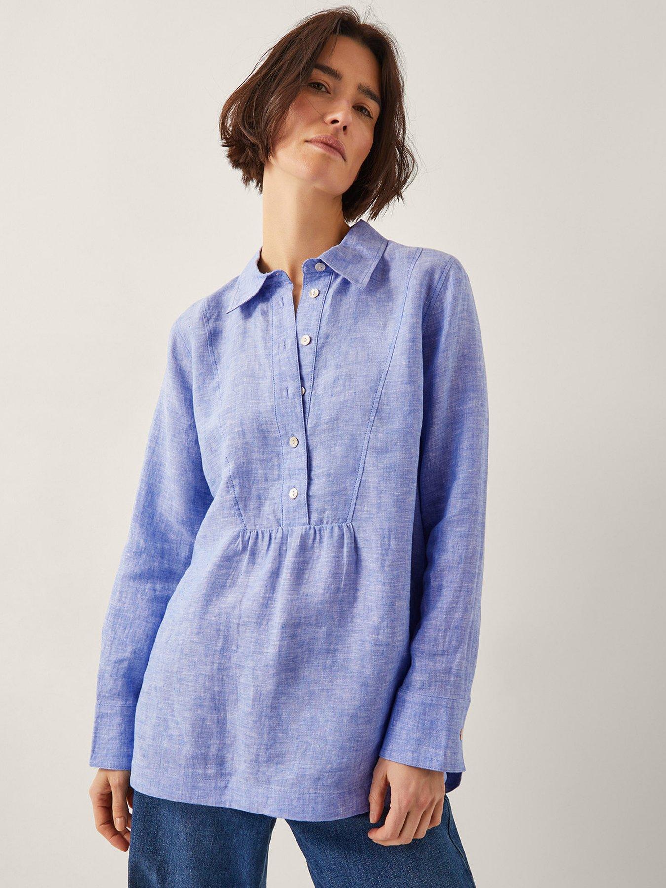 Monsoon Lola Linen Top - Blue | Littlewoods