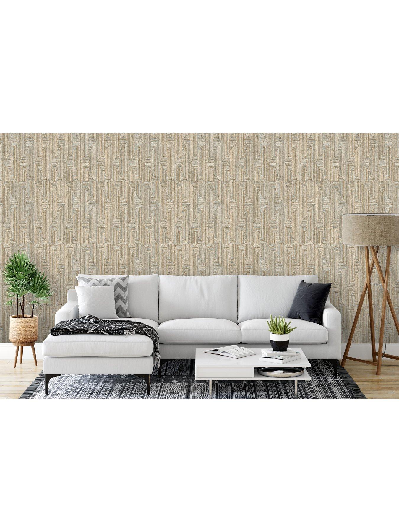 Design ID Santa Fe Retro String Motif Wallpaper in Gold | Littlewoods