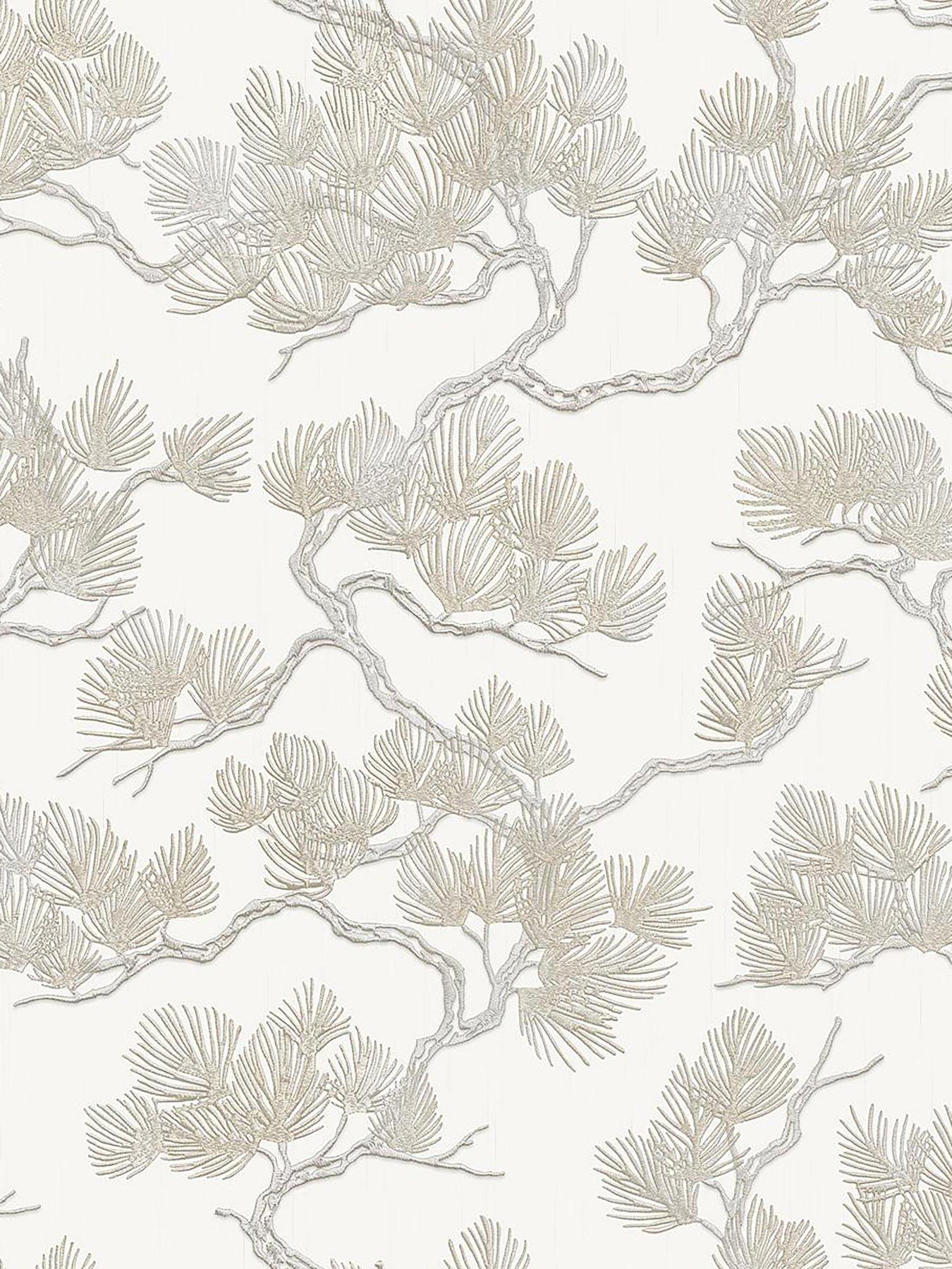 Design ID Wall Fabric Pine Tree Wallpaper - Beige | Littlewoods