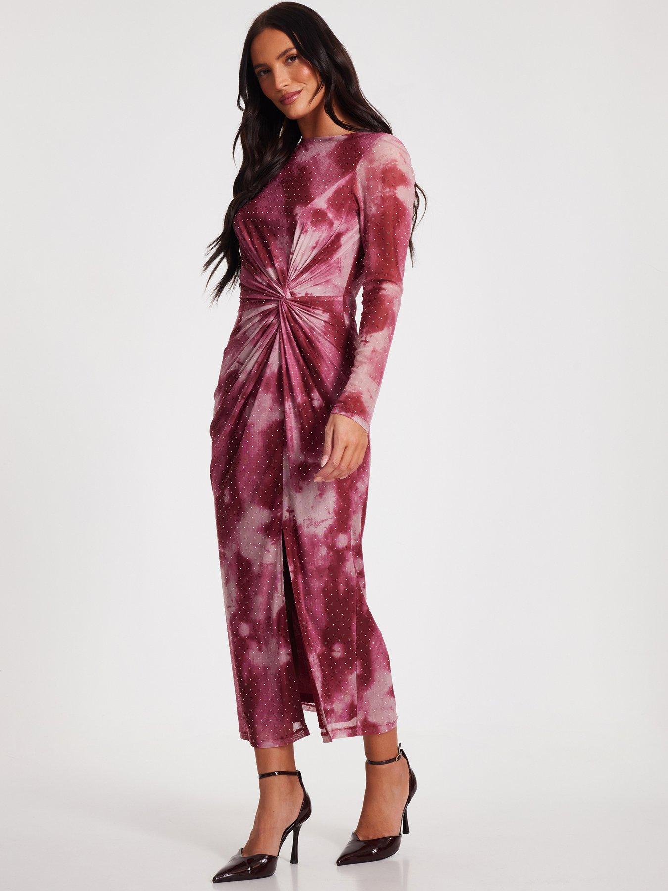 Quiz Dark Pink Marble Print Midaxi Dress | Littlewoods
