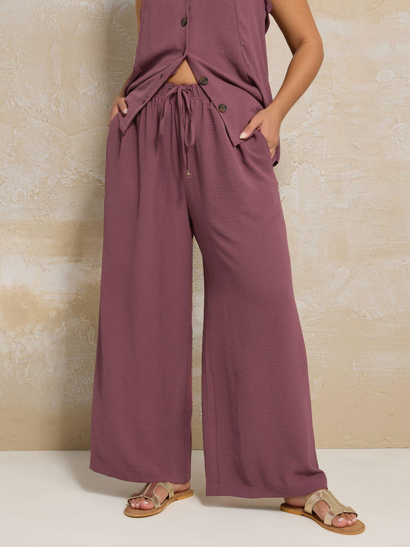Yours Curve Washed Twill Wide Leg Trouser - Purple | littlewoods.com