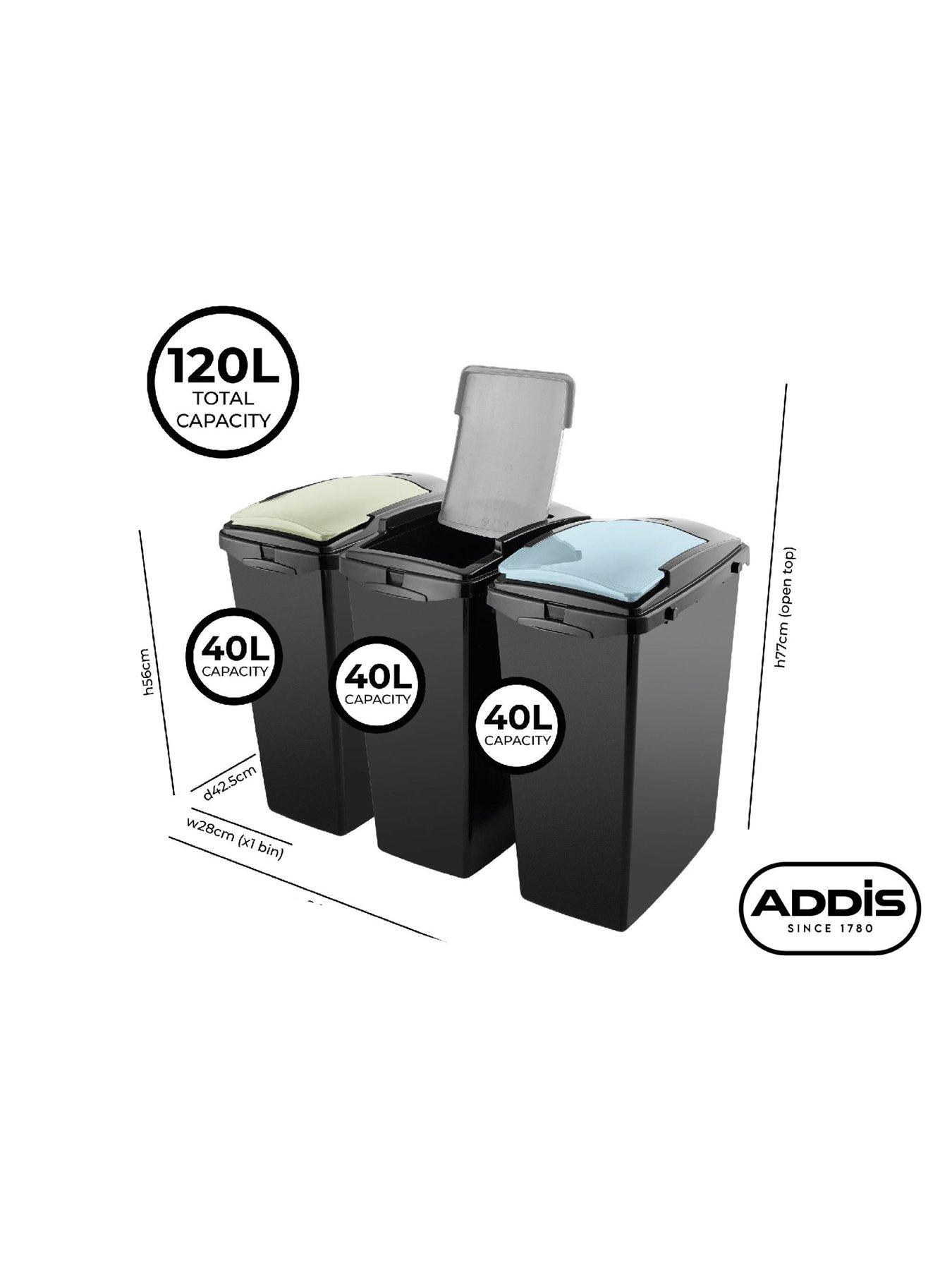Addis Set of 3 40ltr Recycling Bins - Green | Littlewoods