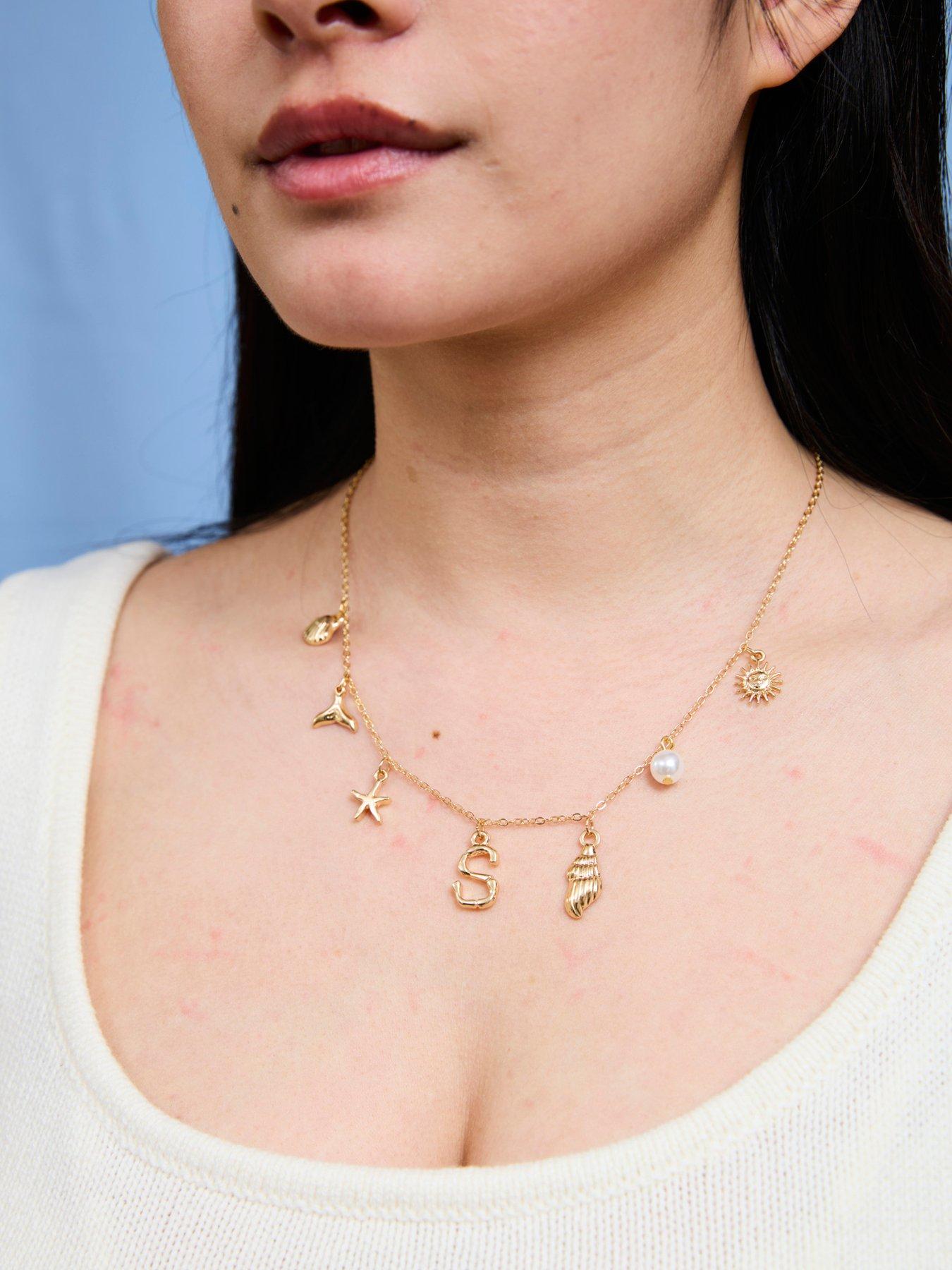 V by Very Gold Plated Sea Life and initial Statement Charm Necklace ...