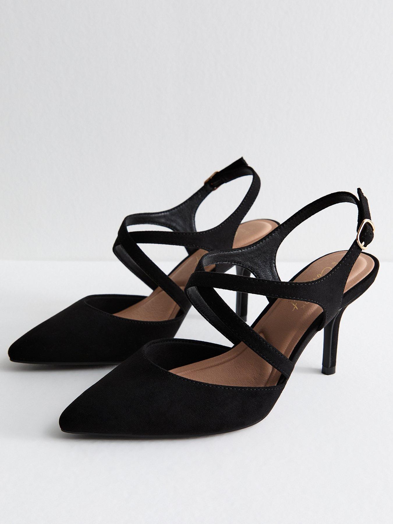 New Look Wide Fit Faux Suede Crossover Strap Pumps - Black | Littlewoods