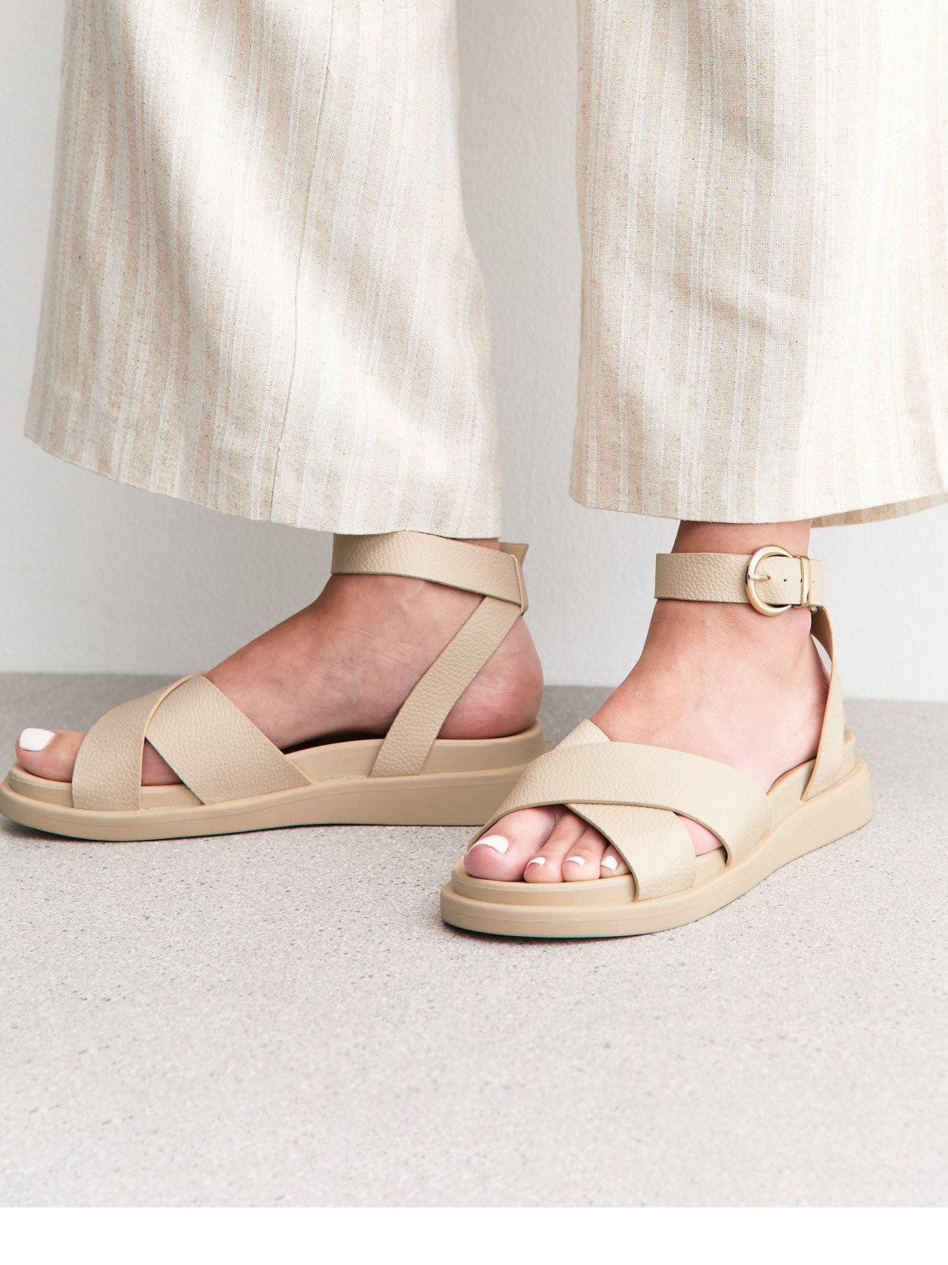 New Look Wide Fit Off White Faux Leather Crossover Strap Sandals ...