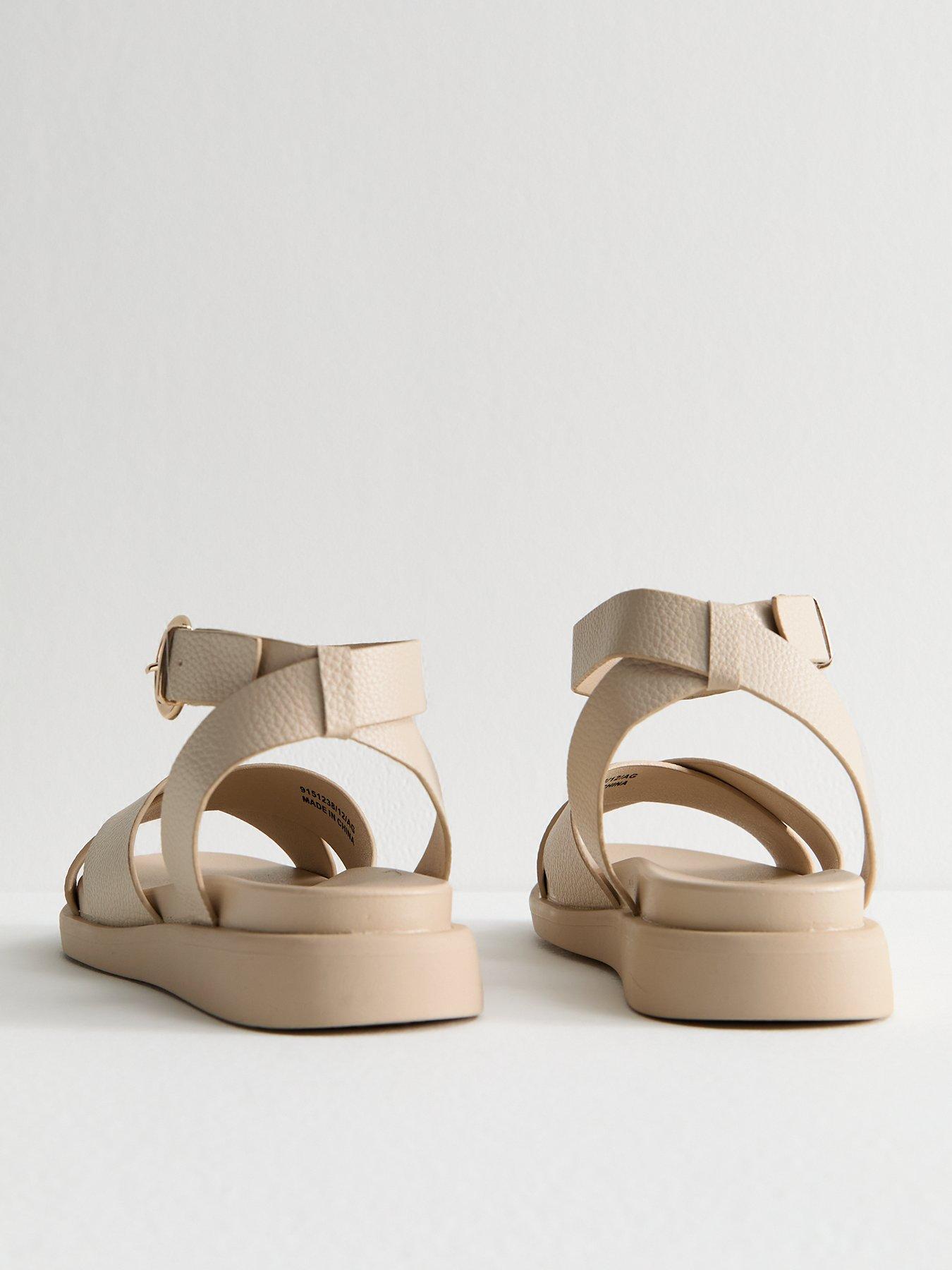 New Look Wide Fit Off White Faux Leather Crossover Strap Sandals ...