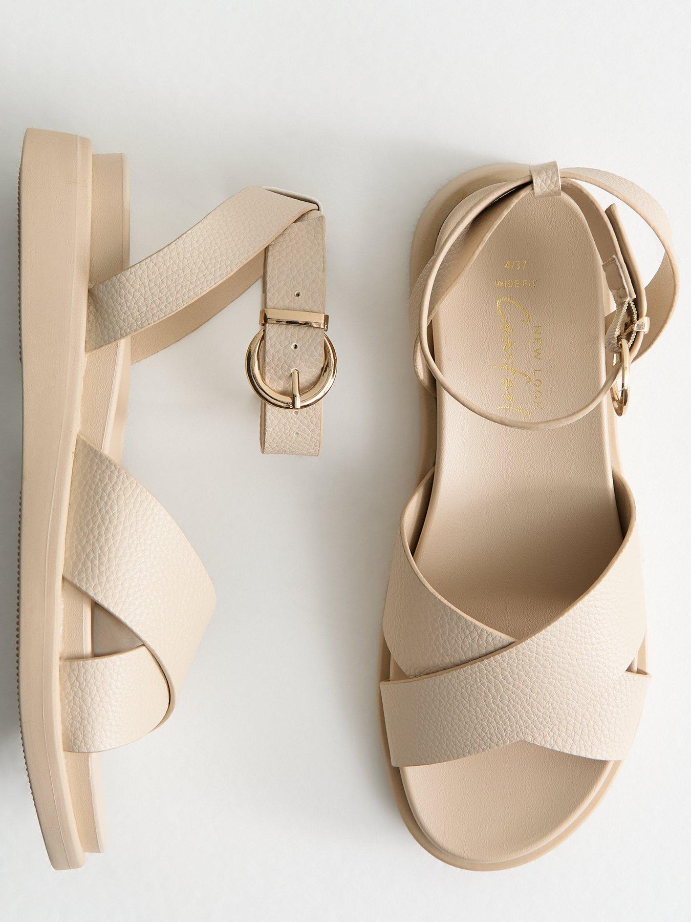 New Look Wide Fit Off White Faux Leather Crossover Strap Sandals ...