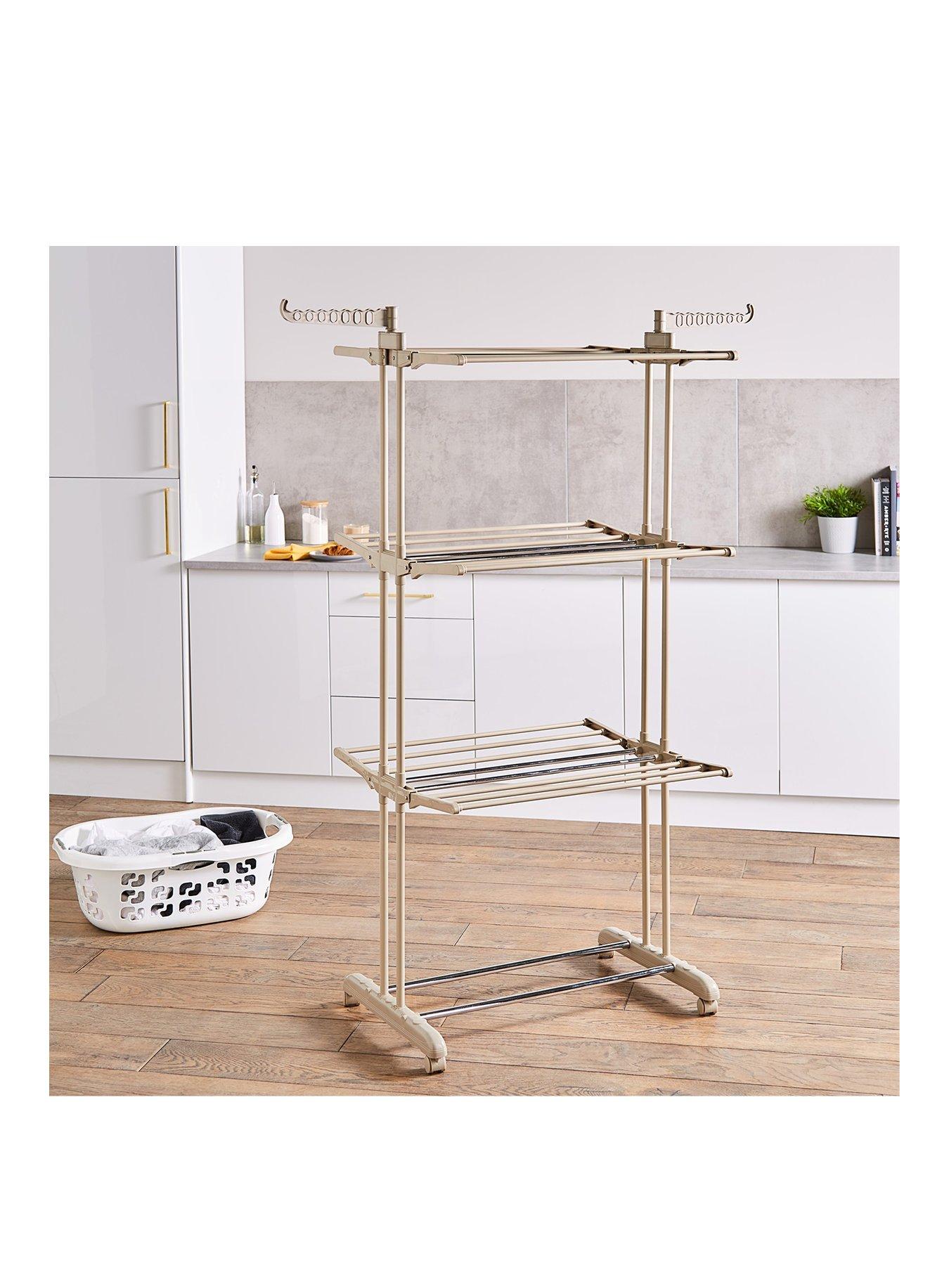 Tower 4 Tier Foldable Clothes Airer with Wheels, Latte | Littlewoods
