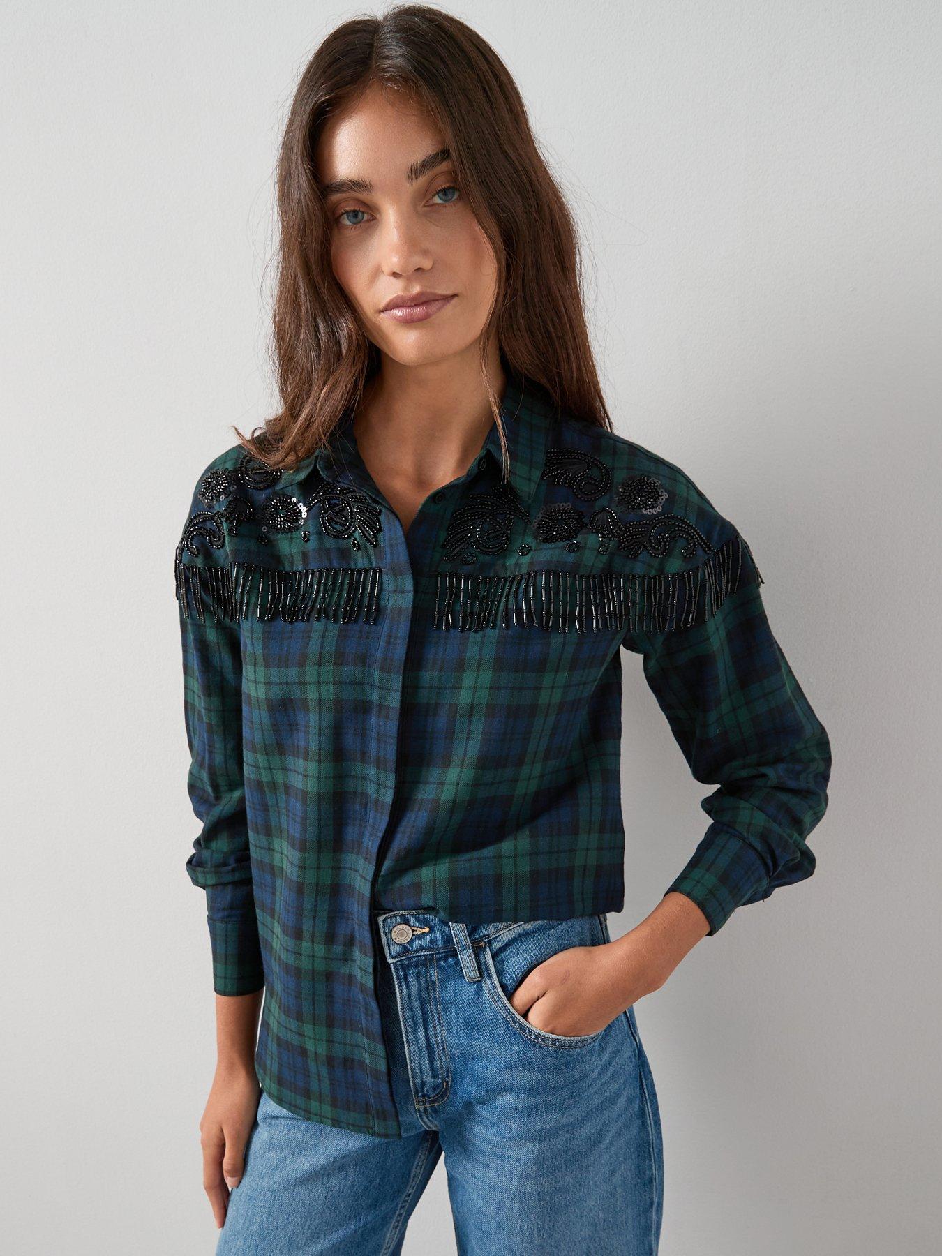 The Very Collection Embellished Checked Shirt - Green | Littlewoods