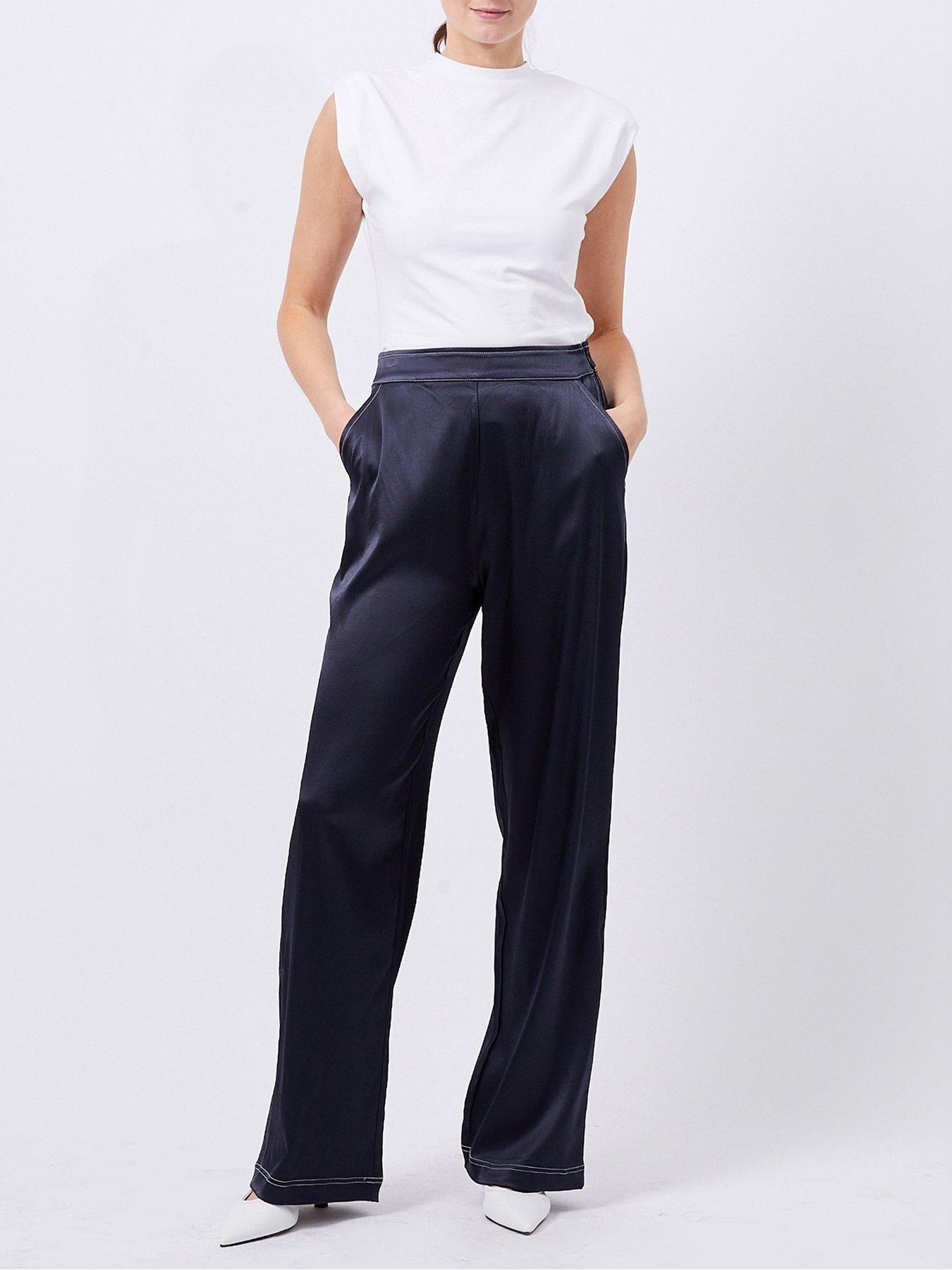 French Connection Stretch Satin Straight Leg Trousers With Contrast ...