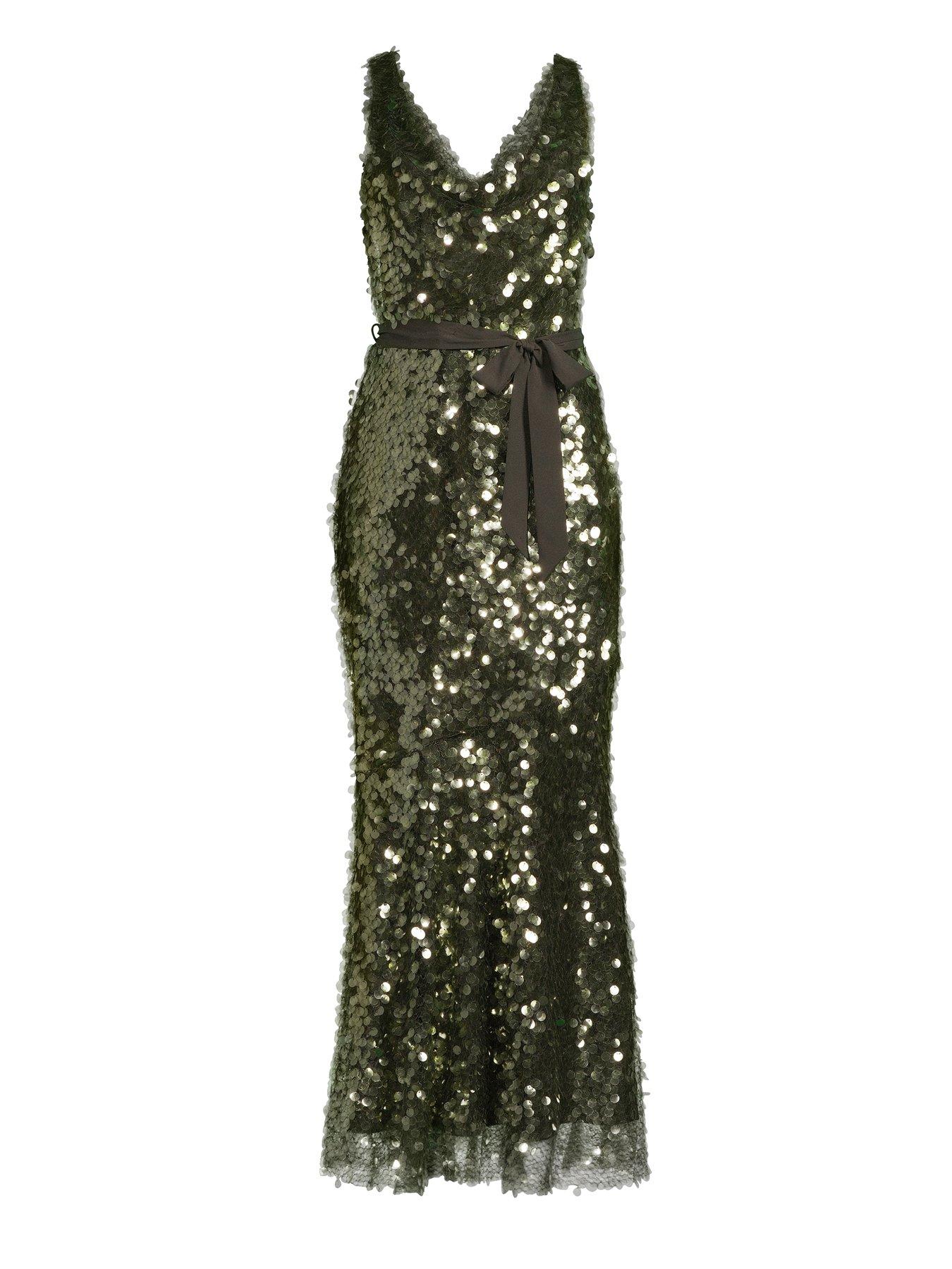 The Very Collection Sequin Disc Belted Maxi Dress - Green | Littlewoods