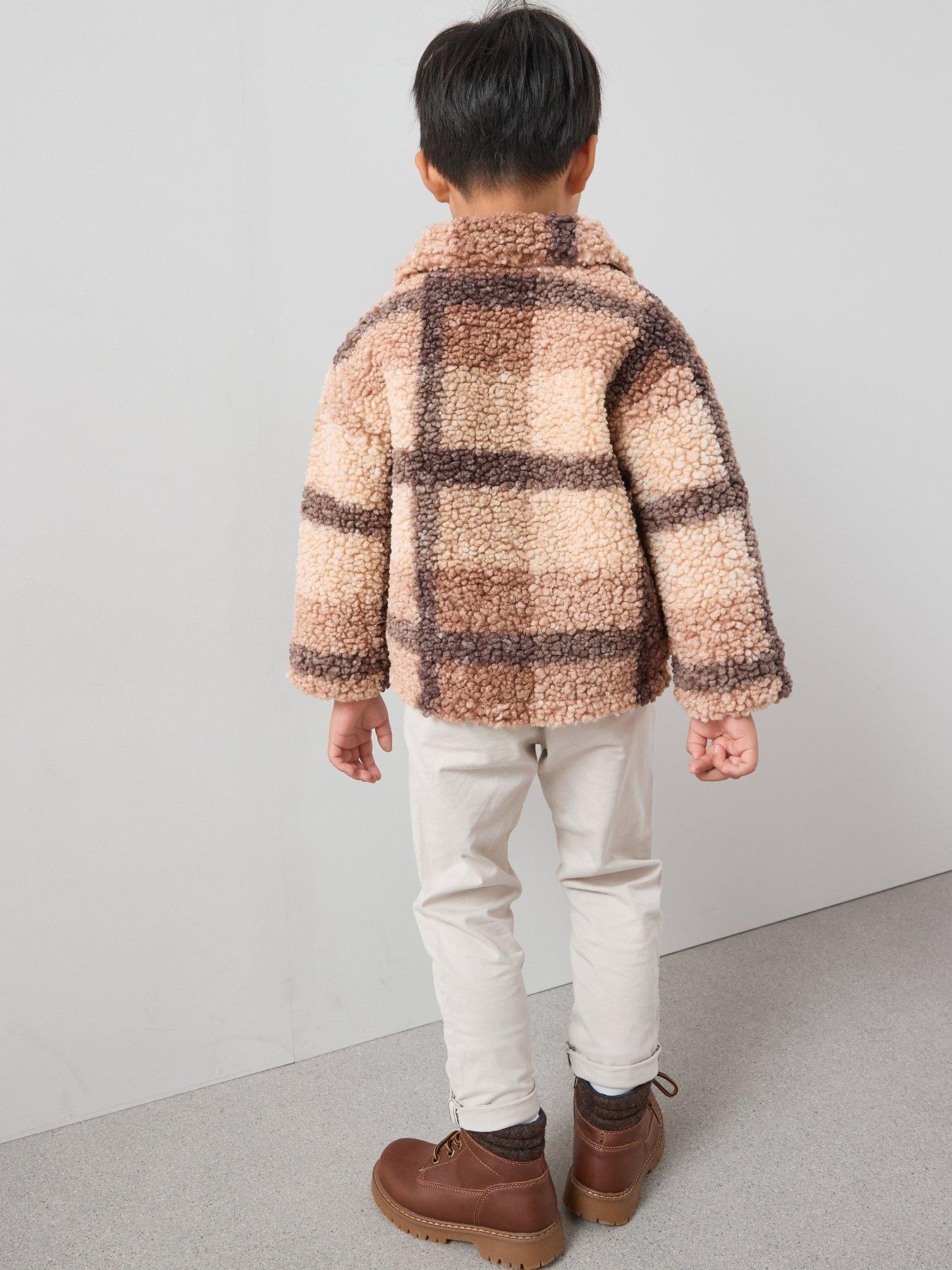 The Very Collection Boys Checked Borg Button Up Jacket - Brown ...