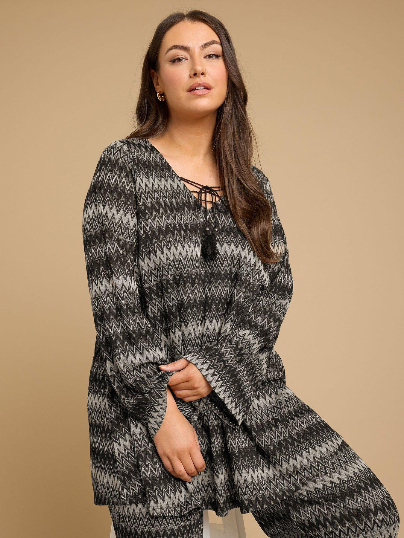 Yours Curve Tie Neck Throw On Tunic | littlewoods.com