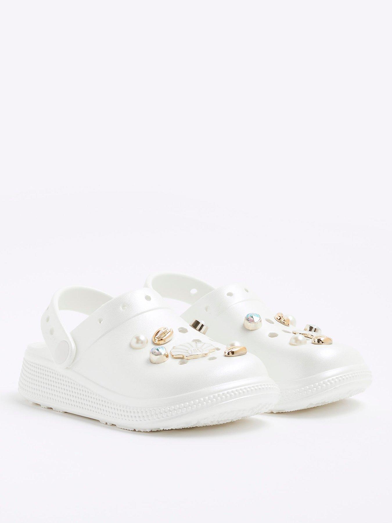 River Island Older Girls Pearlised Sea Shell Clogs - White | Littlewoods