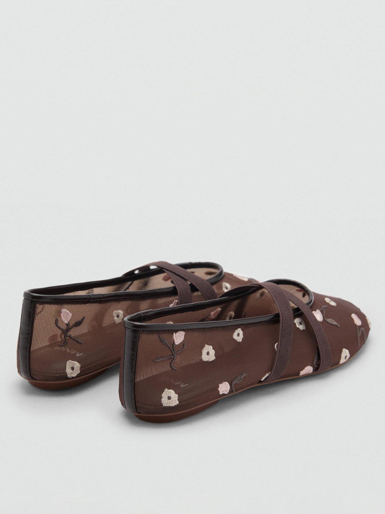 Mango Ballerina Flats With Cross Straps With Embroidered Flowers ...