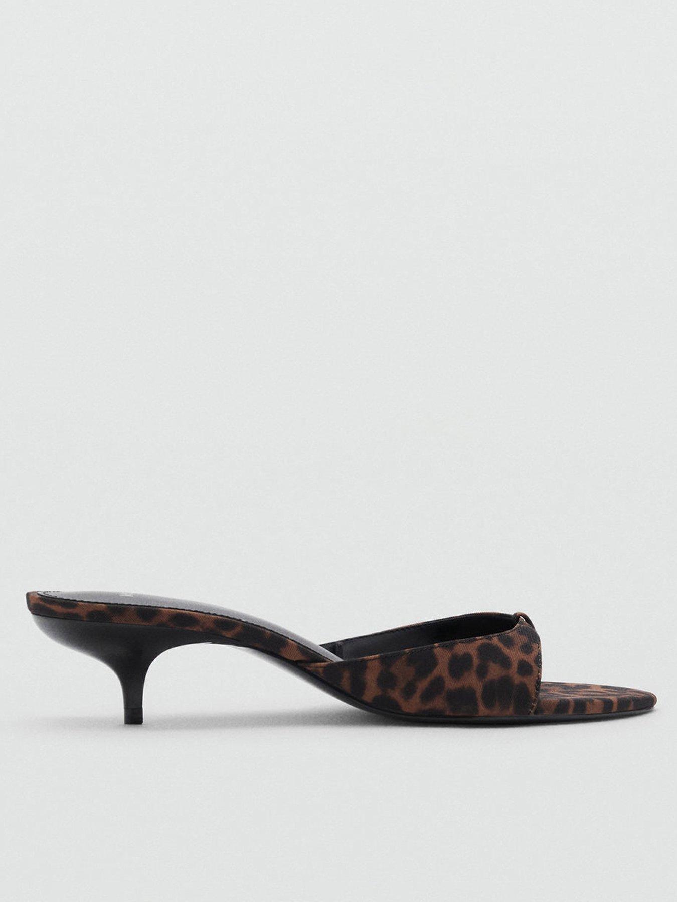 Mango Leopard-Print Kitten-Heel Sandals - Brown | Littlewoods